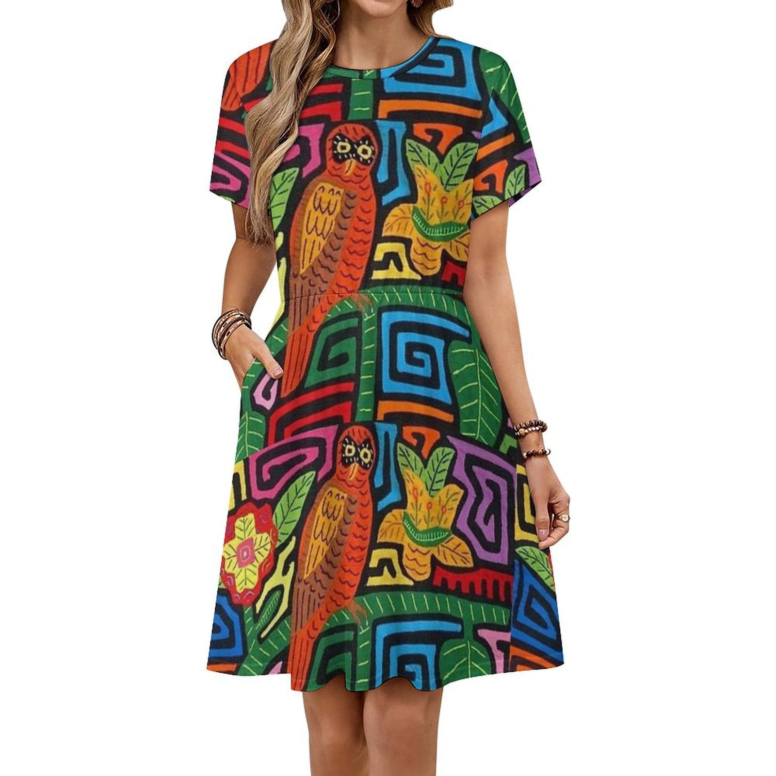 Mola De Panama Mounted Women's Dress Short Sleeve Summer Sundress ...