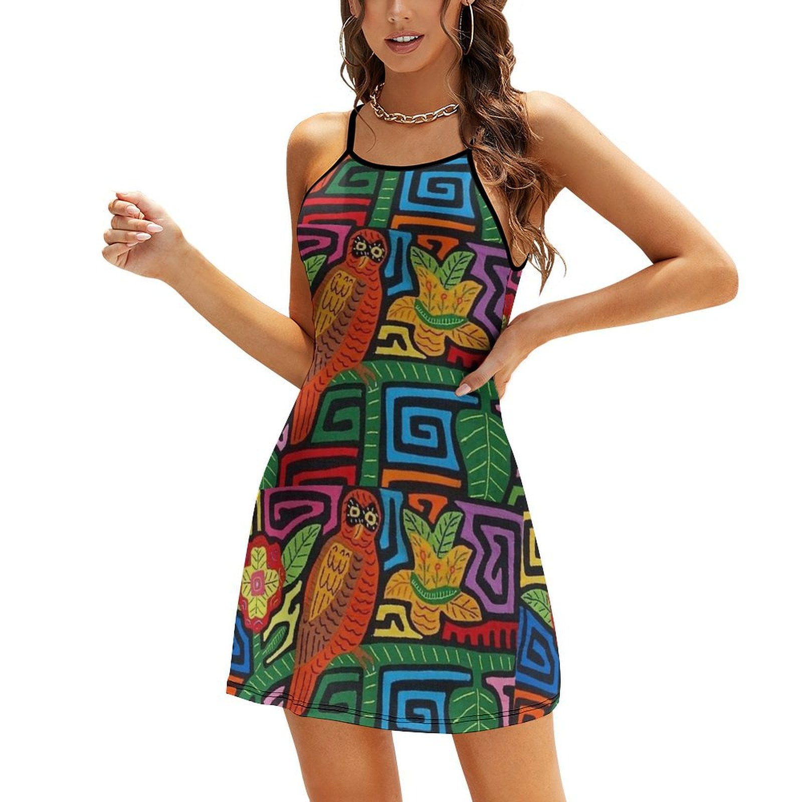 Mola De Panama Mounted Women's Sleeveless Spaghetti Strap Mini Short ...