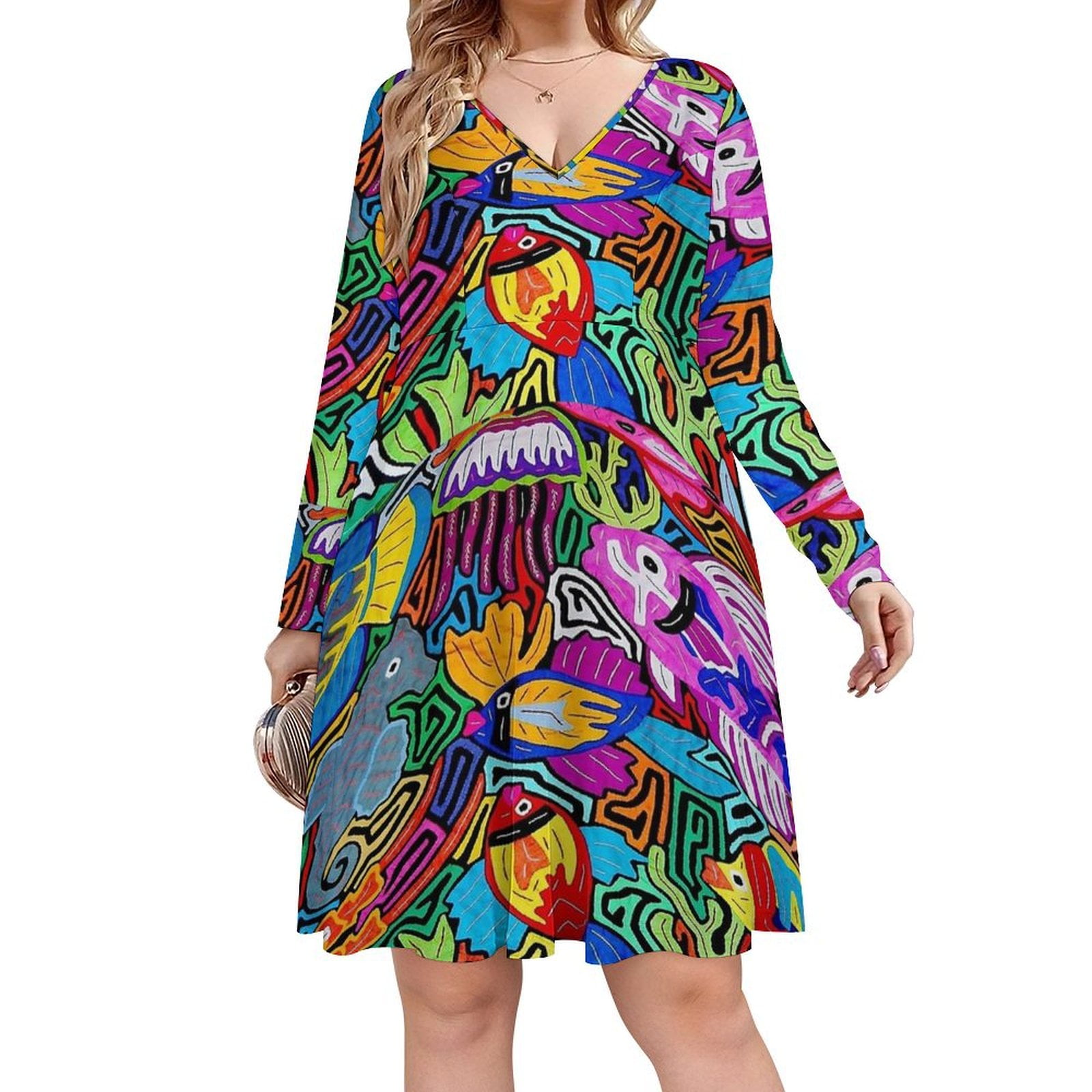 Mola De Panama Ocean Long Sleeve Dresses For Women Vintage Elegant ...