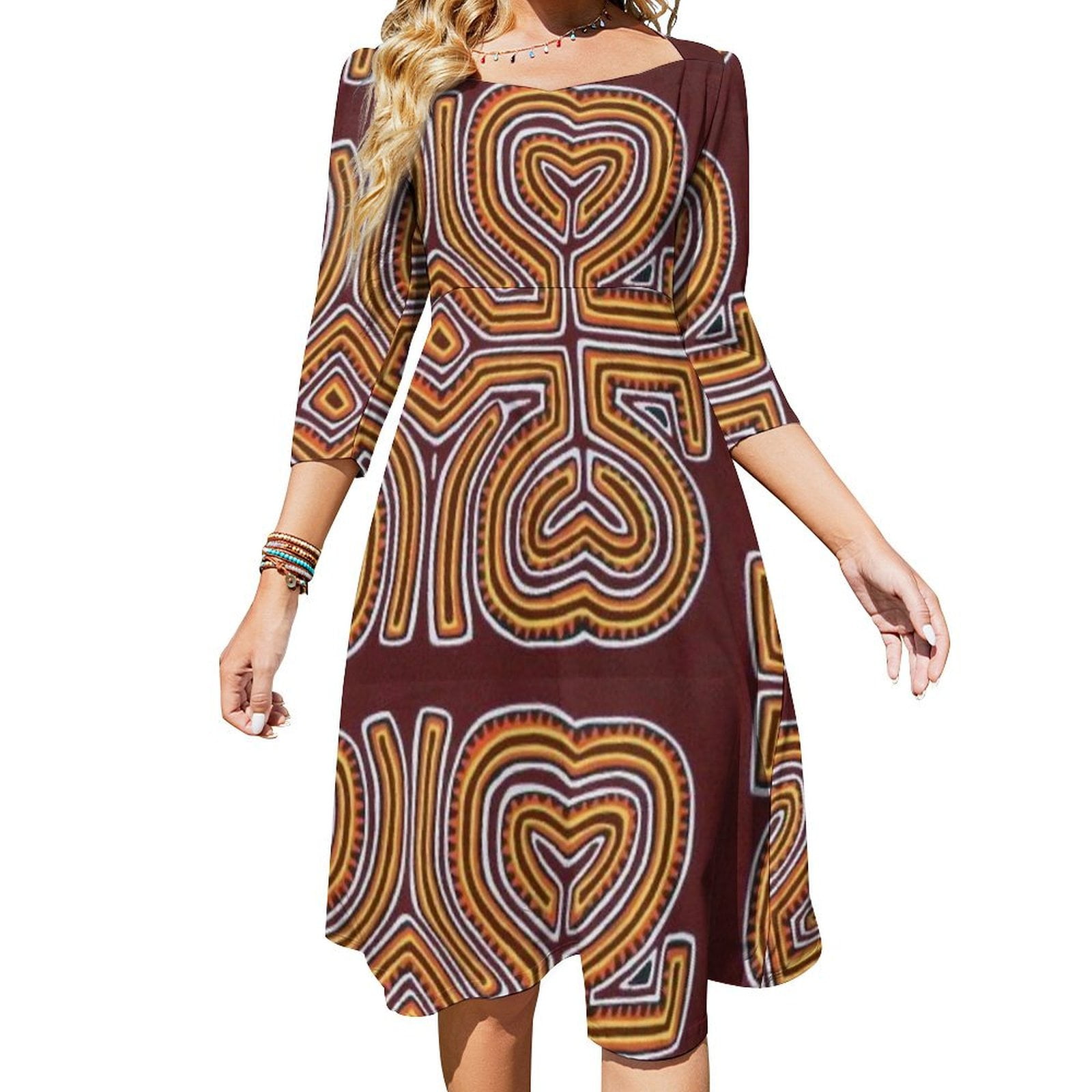 Mola De Panama Sweetheart Knot Flared Dress Fashion Design Large Size ...