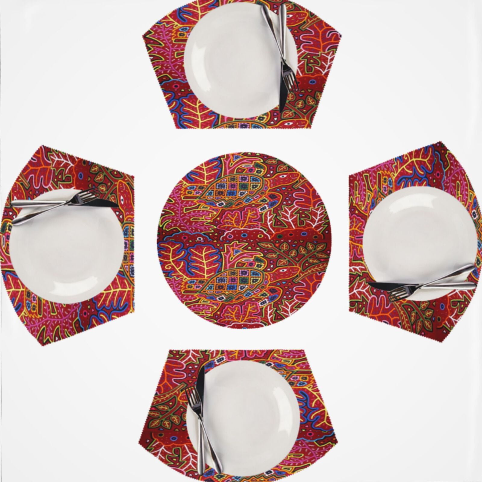 Mola De Panama Turtle Round Table Placemats Set Of 5 Wedge Table Mats ...