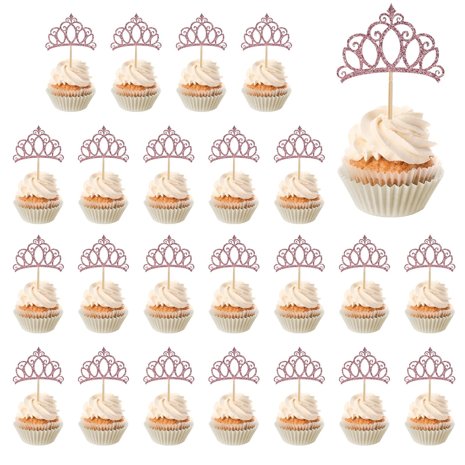 Molain 24Pcs Pink Cupcake Toppers BSL1 Glitter Queen Cupcake Picks ...
