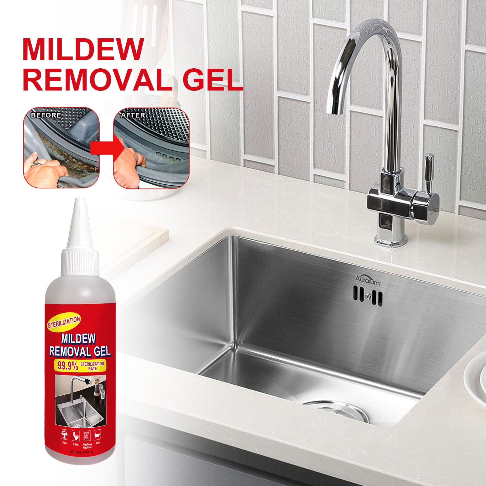Mold Removal Gel for Kitchen, Bathroom, Refrigerator, Washing Machine, Shower Seals & Silicone ...