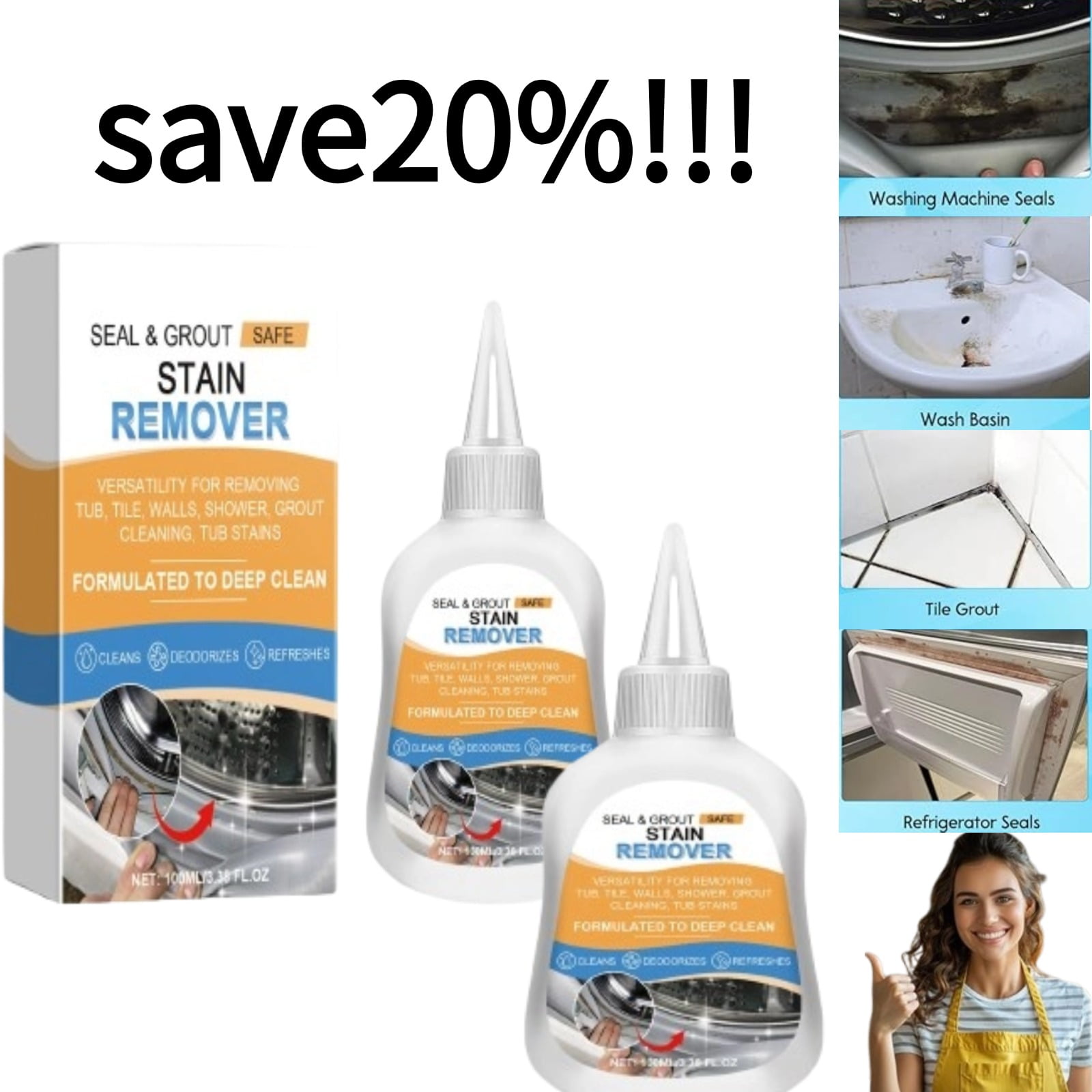 Mold Stain Cleaning Gel, 8 fl oz Thick Cleaner for Washing Machine ...