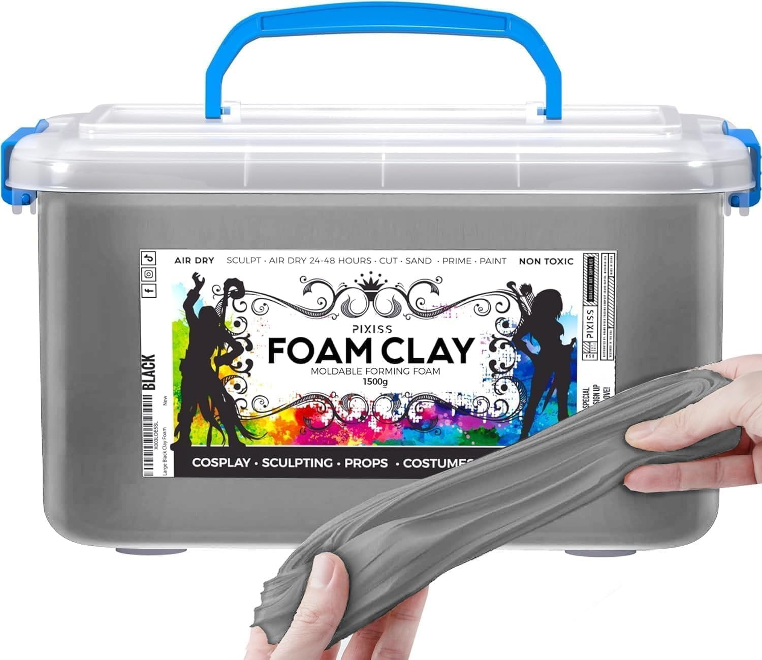 Moldable Cosplay Foam Clay Gray - Premium Modeling Foam Clay Air Dry, 1500 Gram Cosplay Foam ...