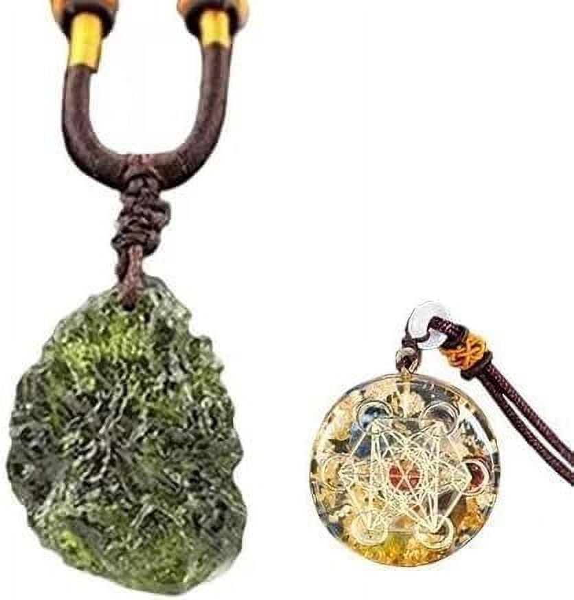 Moldavite Crystal Raw Meteorite Necklace And Orgone Metatron Cube ...