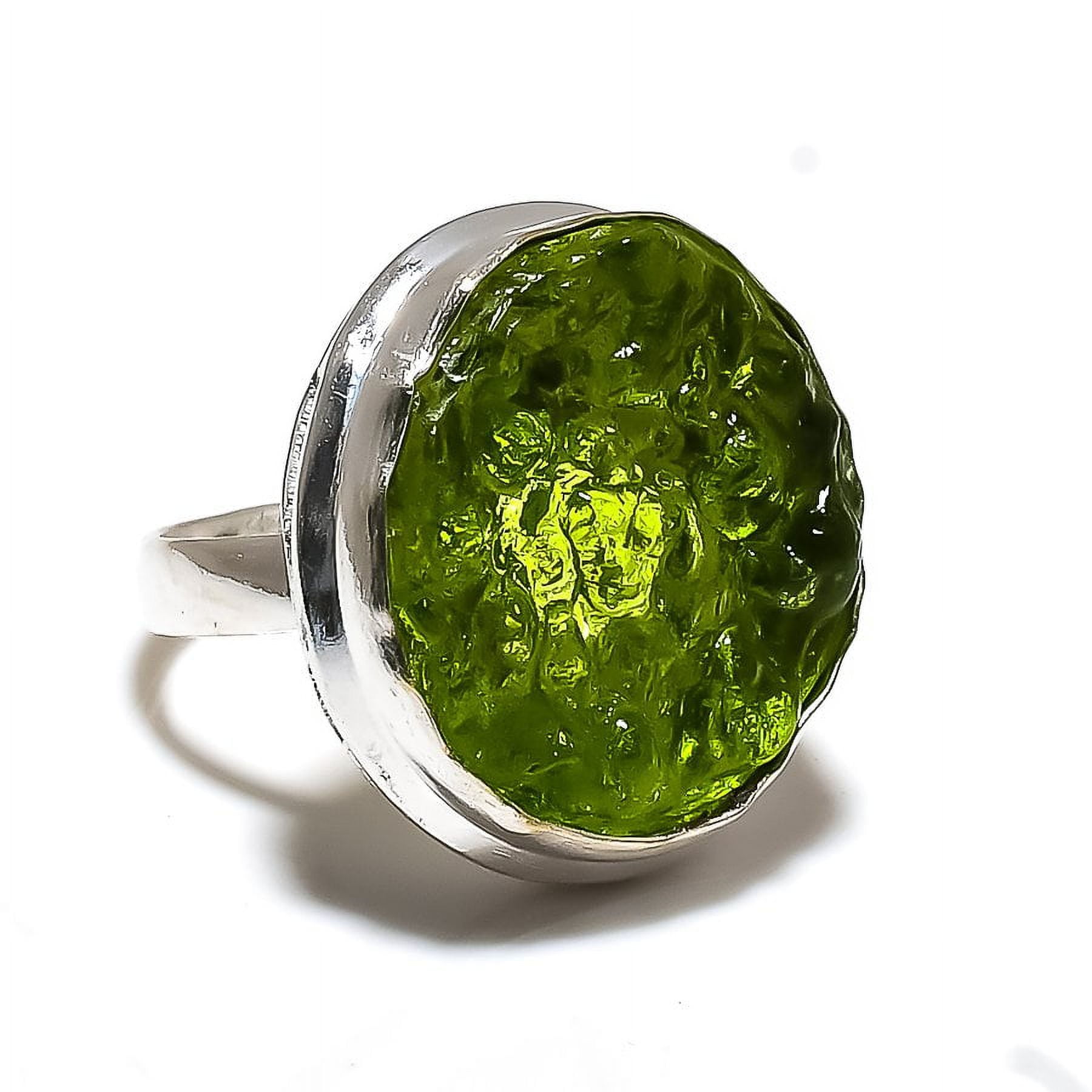 Moldavite Quartz Gemstone Handmade 925 Sterling Silver Ring Size 8.5 ...