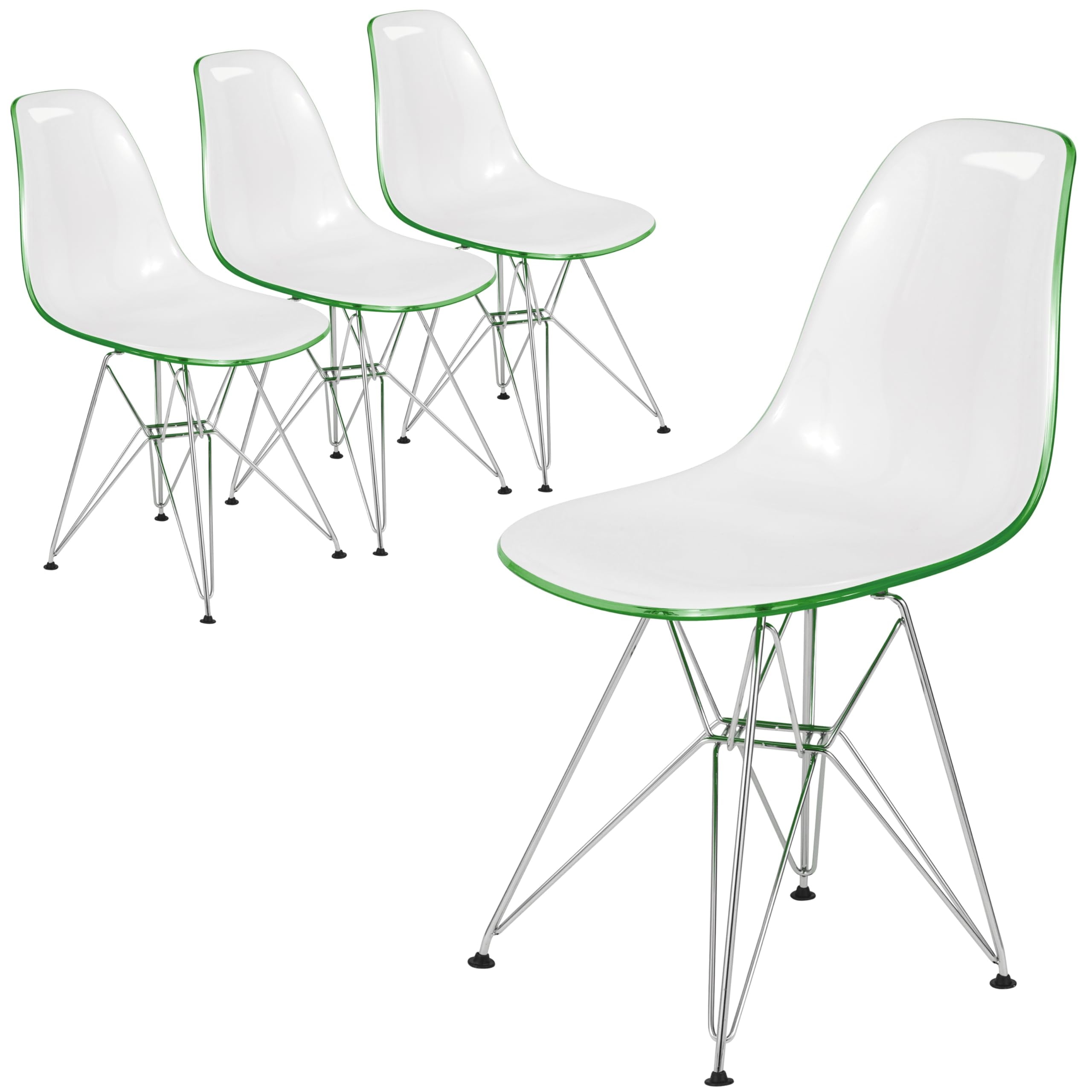 Molded Acrylic Dining Chair with Chrome Eiffel Base, White & Green Rim ...