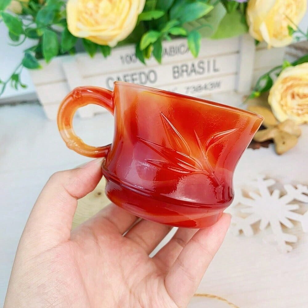 Molded Glass Cup with Handle Mixed Red & White Color Glass Cup Desk ...