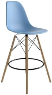 Molded Plastic Counter Stool with Wood Legs, Set of 2, Matte Blue ...