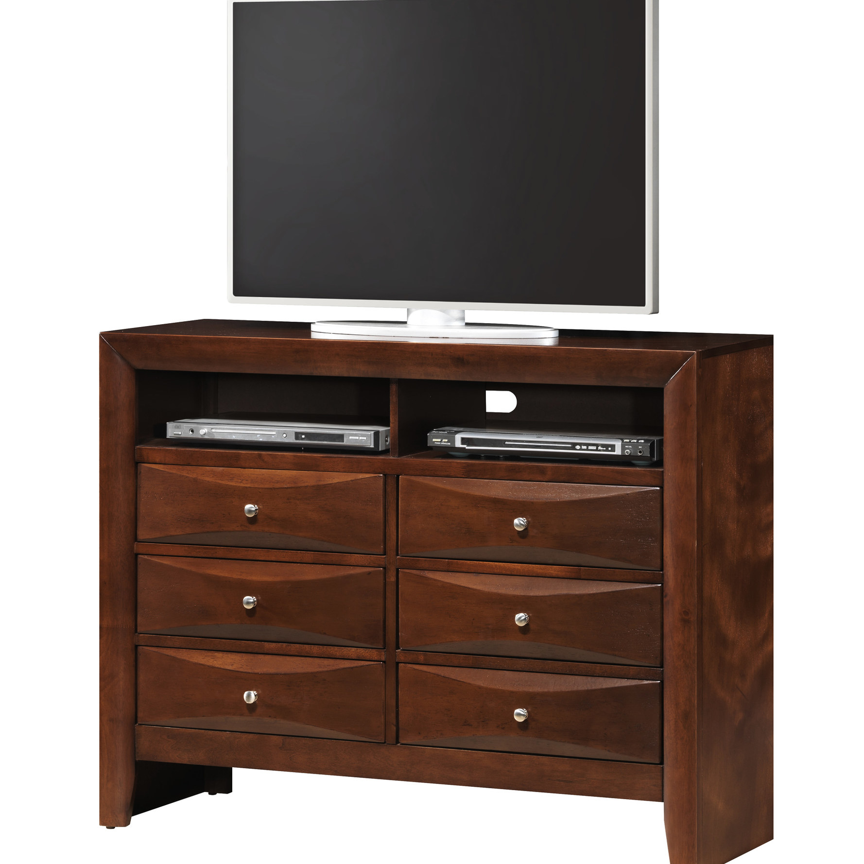 Molded Resin Drawers & Real Wood Veneers - Modern Cherry Media Chest ...