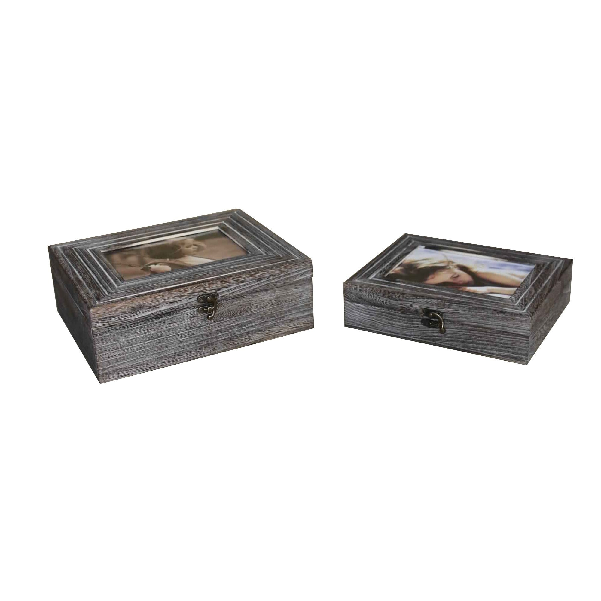 Molded Wooden Storage Box with Photo Frame Lid, Set of 2, Gray ...