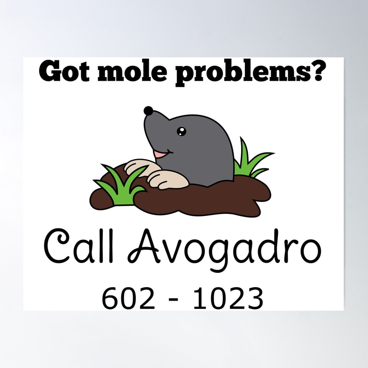 Mole Problems? Call Avogadro Poster Wall Art, Modern Wall Decor For ...