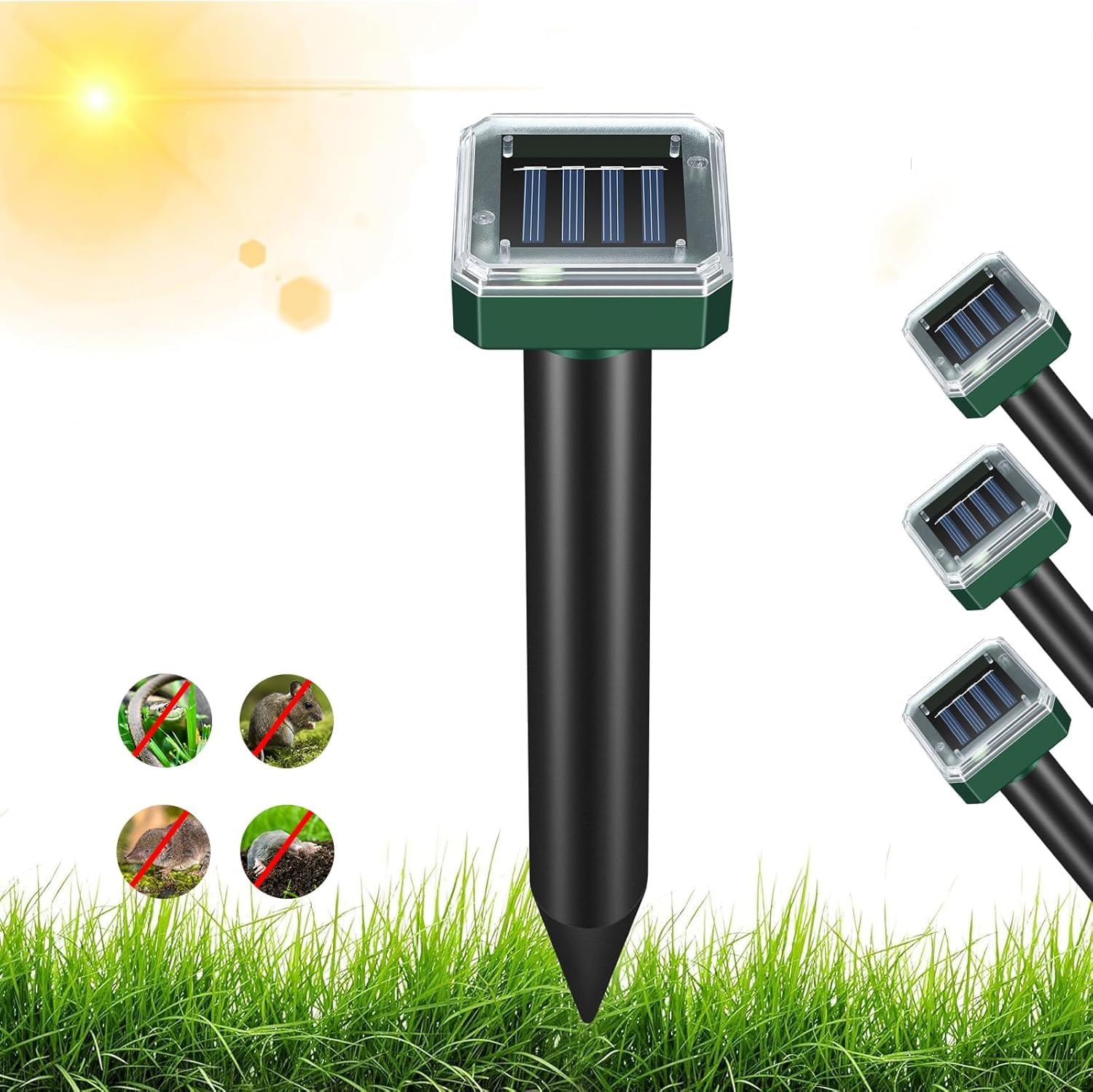 Mole Repellent for Lawns 8 Pack, Solar Powered Mole Repeller Ultrasonic ...