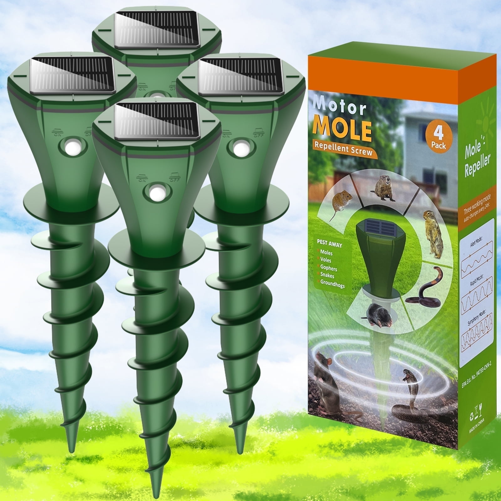 Mole Repellent Solar Powered,4 Pack Vole Repellent Outdoor,Gopher ...
