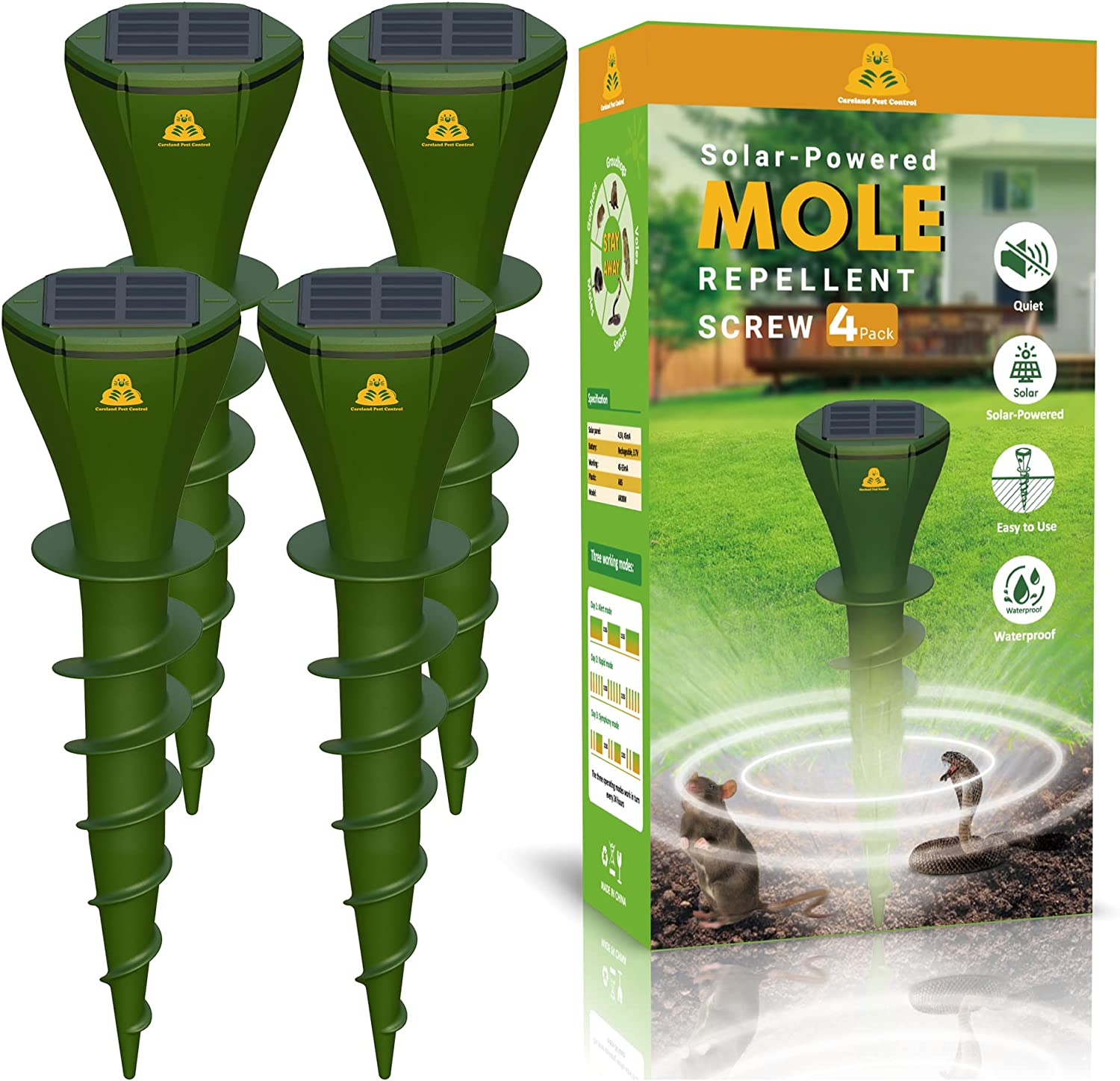 Mole Solar Powered Outdoor Groundhog Deterrent Vibration Stakes Quiet ...