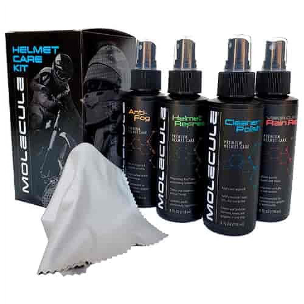 Molecule Helmet Care Kit, Anti-Fog, Cleaner Polish, Refresh, and Rain Repel, Premium Helmet Care ...