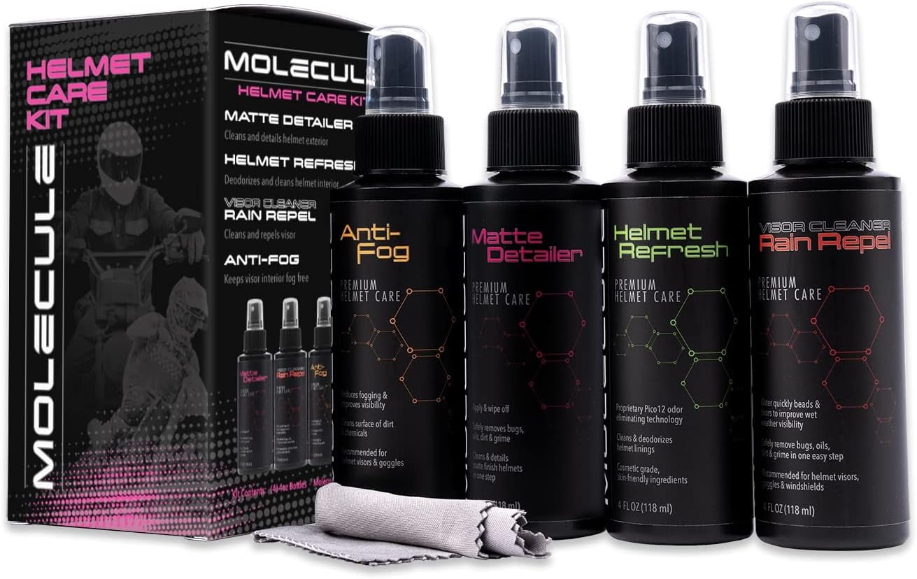 Molecule Matte Care Kit, Anti-Fog, Matte Detailer, Refresh, Rain Repel, Premium Helmet Care ...