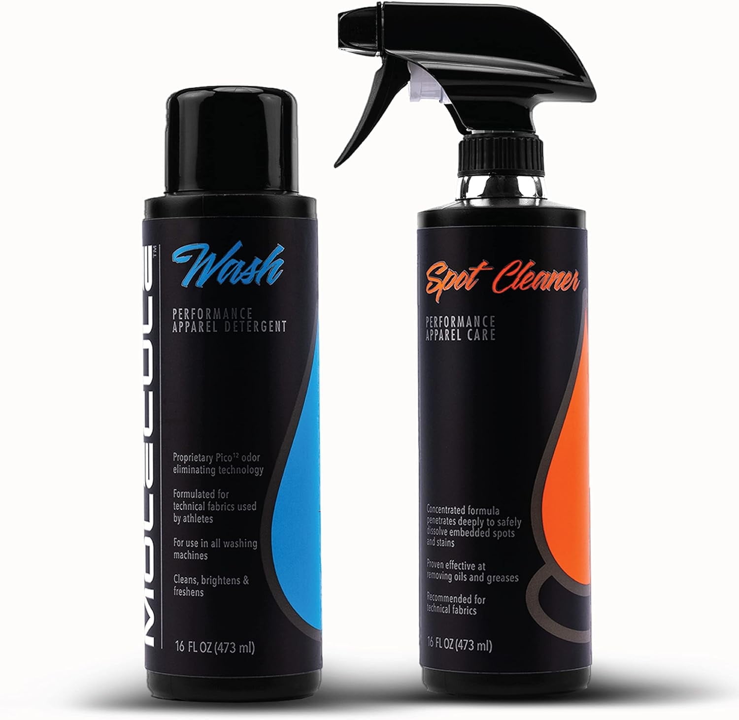 Molecule Wash Kit, 16 Ounces Wash and 16 Ounces Spot Cleaner, Performance Apparel Care, Race ...