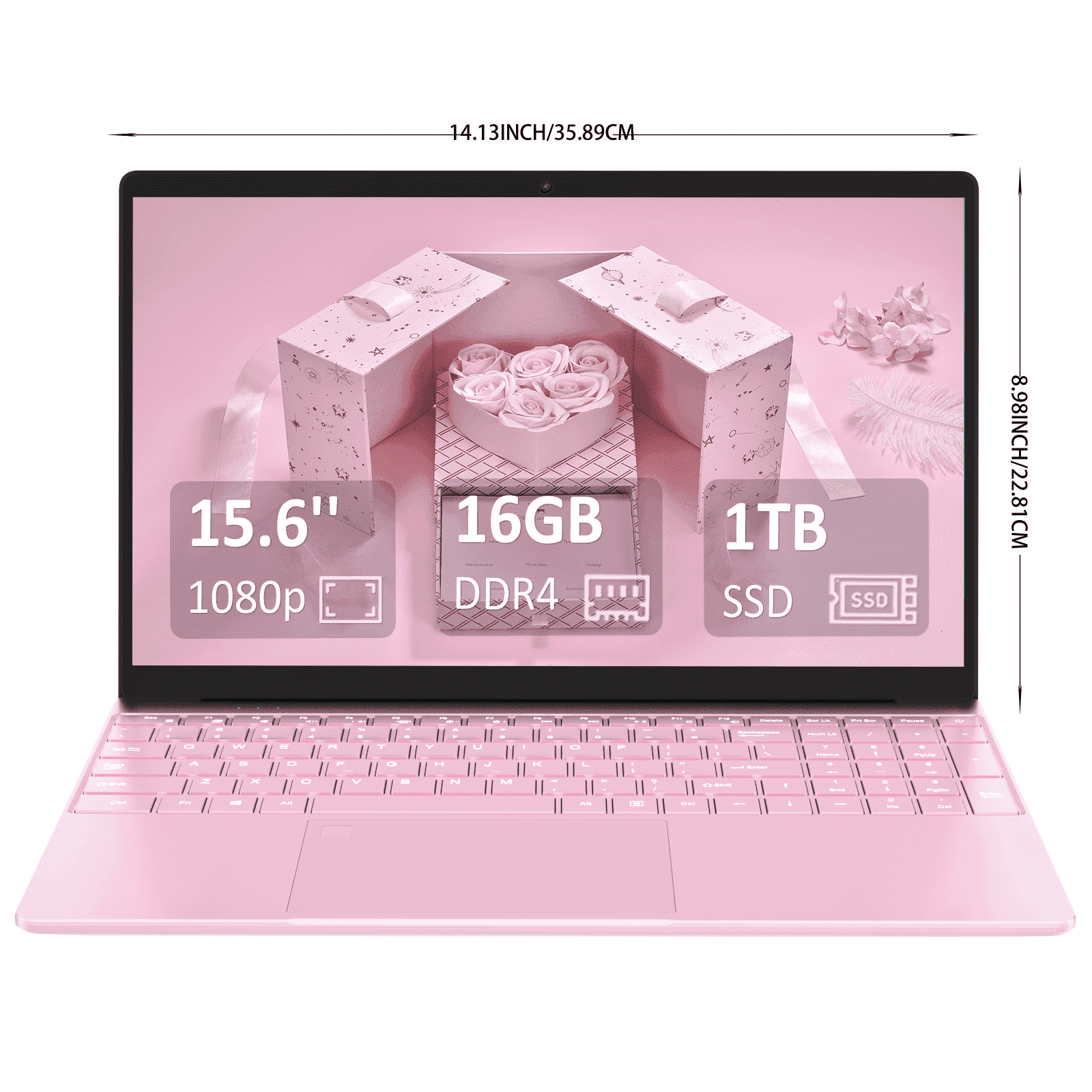Molegar 15.6" FHD Laptop, Intel Quad-Core N5095, 16GB, 1TB SSD-PINK ...