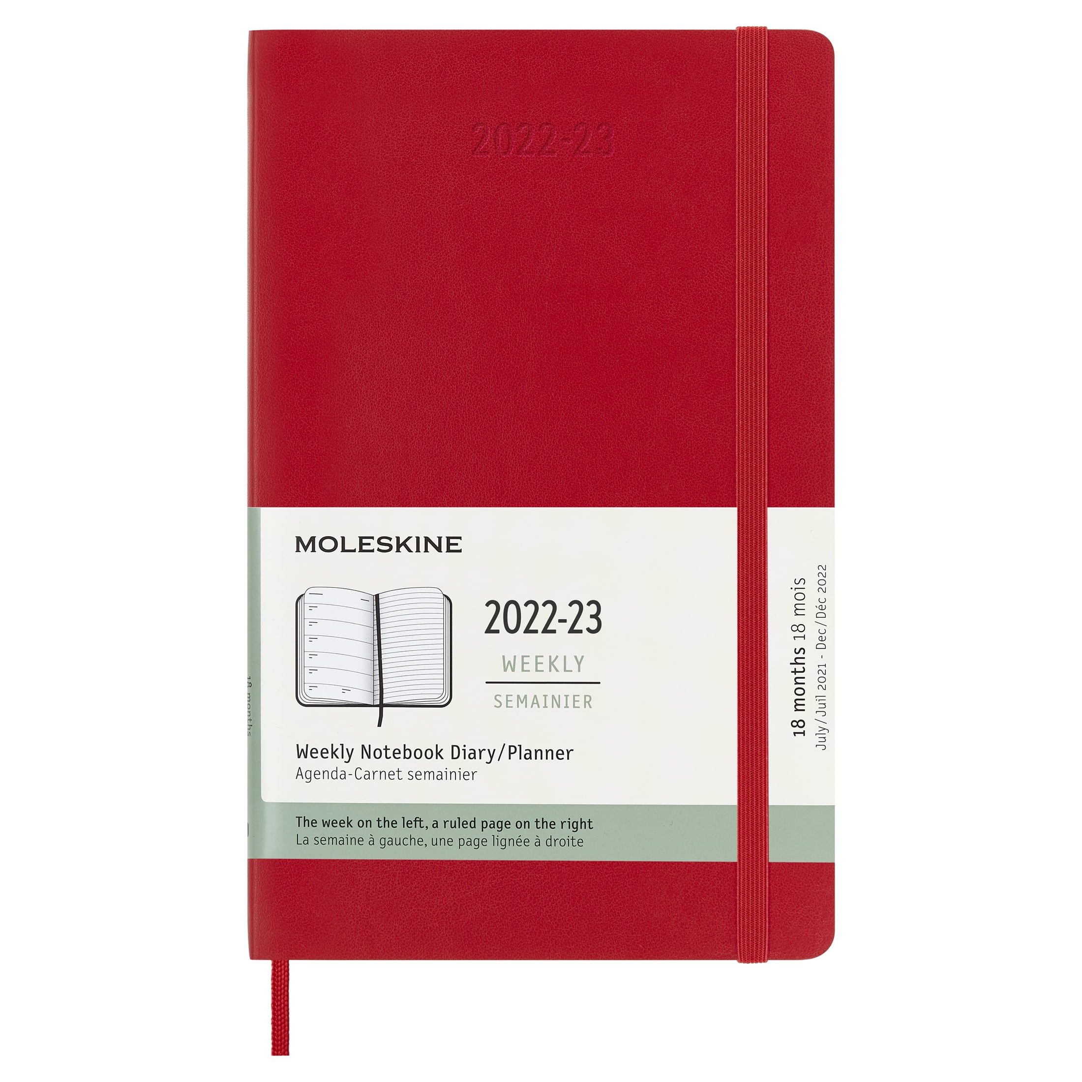 Moleskine 2023 Weekly Notebook Planner, 18M, Large, Scarlet Red, Soft ...