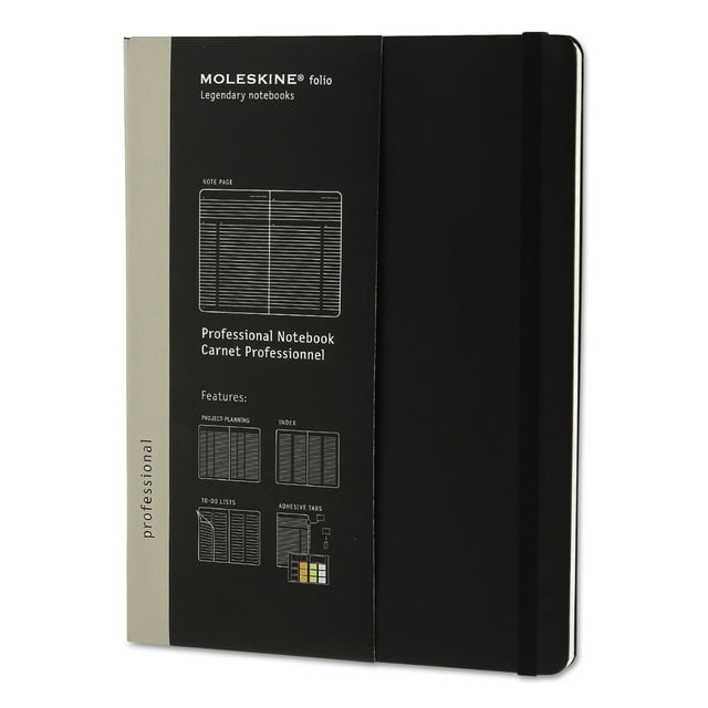 Moleskine Professional Notebook, Ruled, 9 3/4 x 7 1/2, Black Cover, 192 ...