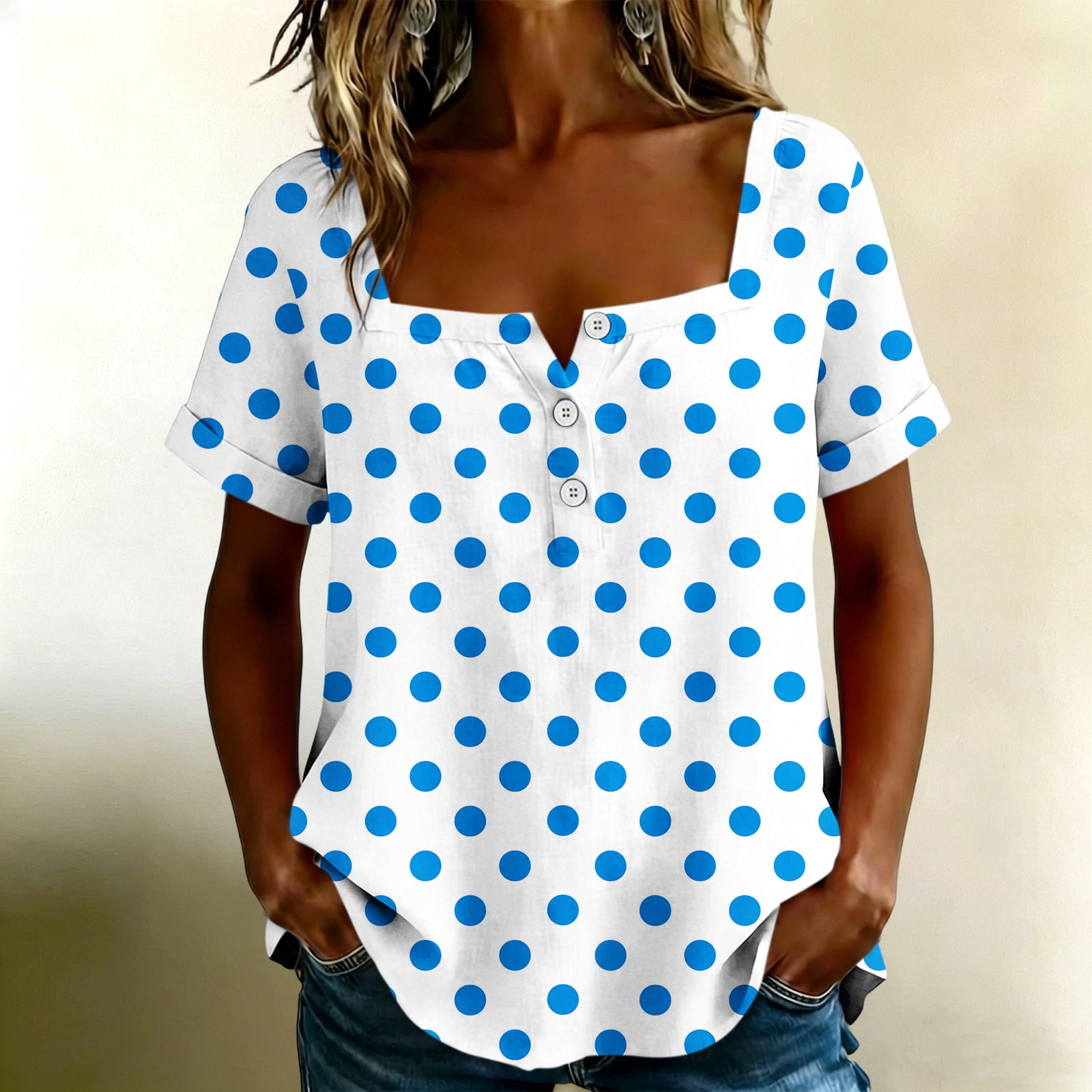 Molidfa Women's Short Sleeve Classic Fit V-Neck Dolman Short Sleeve Tee ...