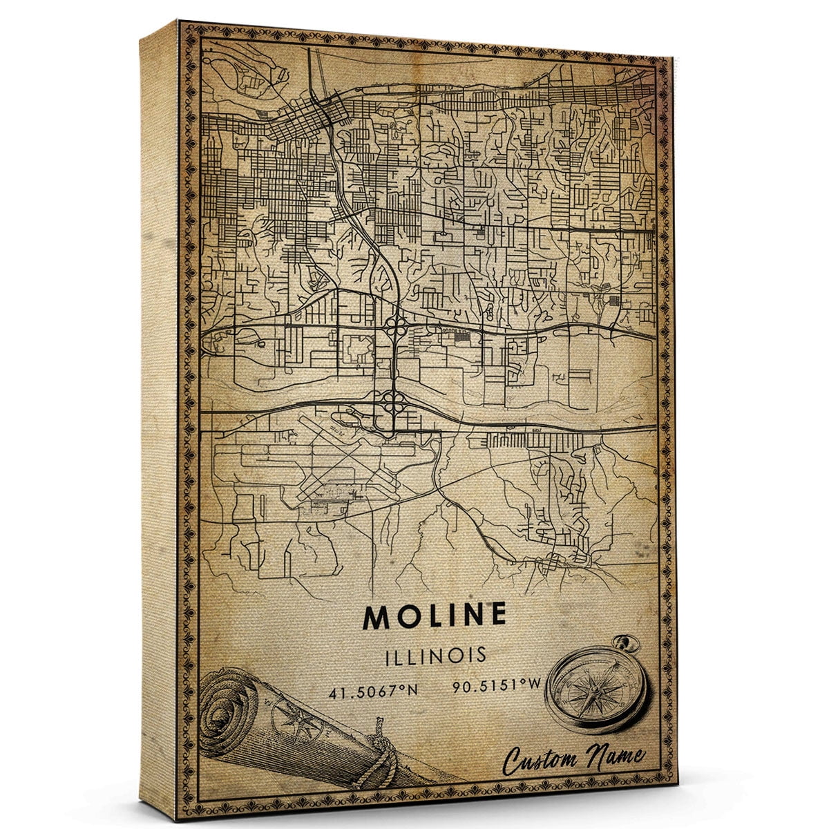 Moline Map Poster, Illinois Map Art Poster, Canvas, Moline Map City ...