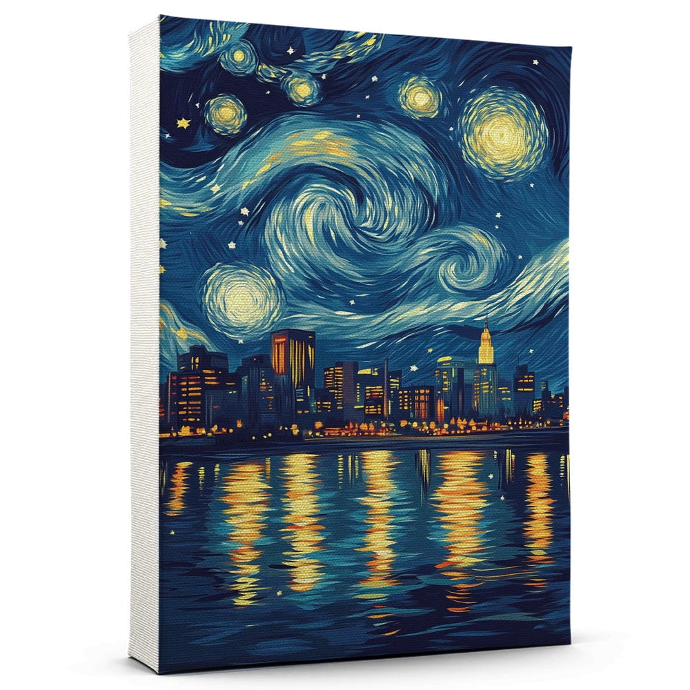 Moline Travel Canvas Art Print, Illinois Wall Canvas Starry Night ...