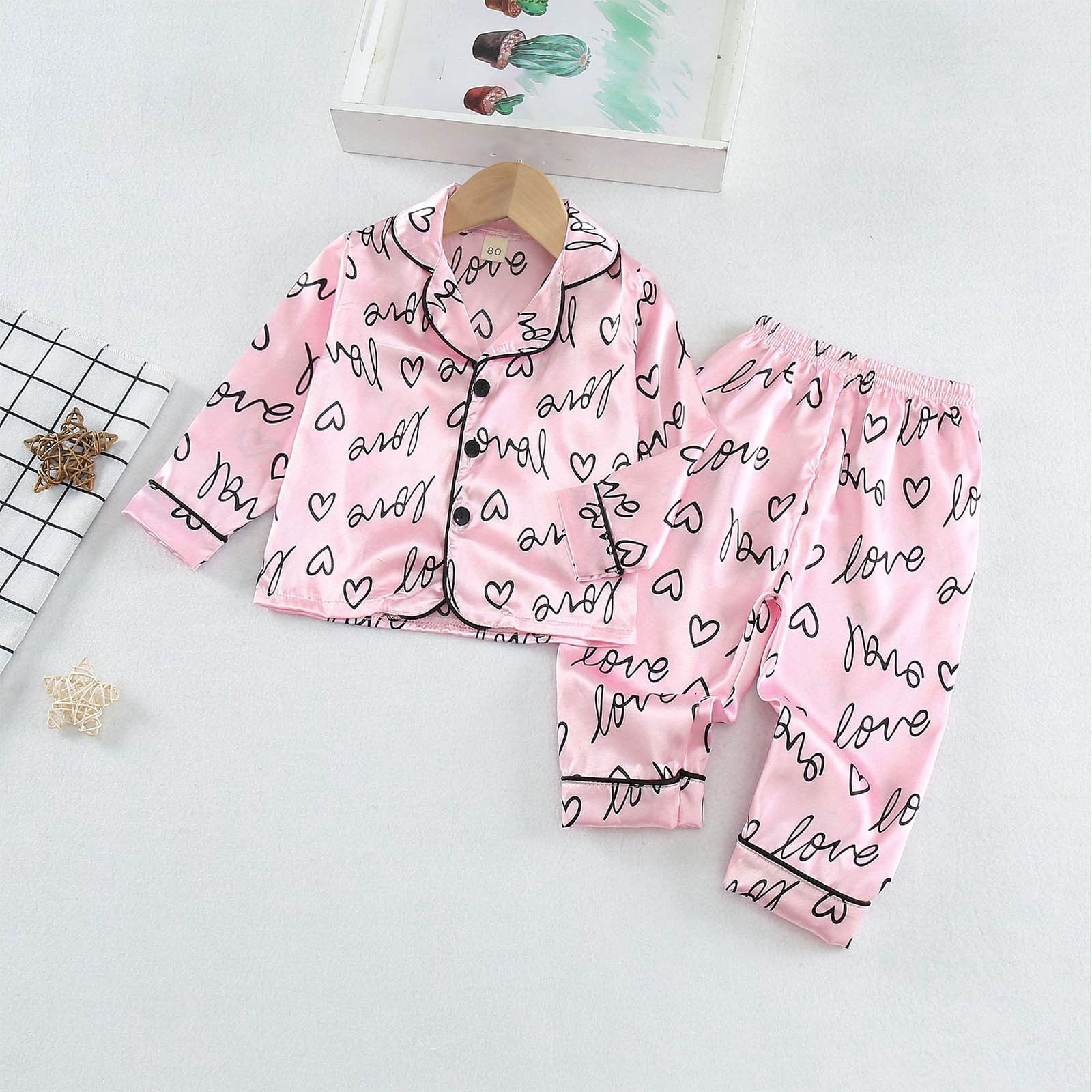 Molinyidia Kid Unisex Pjs Set Girls Boys Cute Print Silk Pajamas Set ...