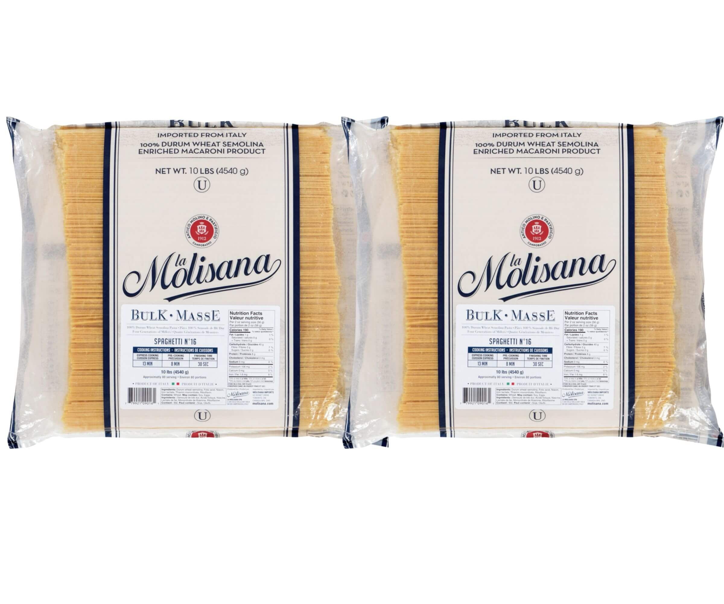 Molisana No.16 Spaghetti - Bulk Size (10 lbs) of Premium 100% Durum ...