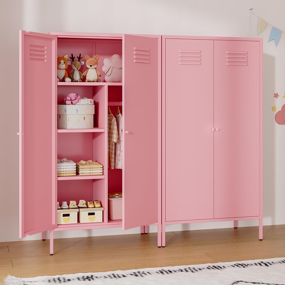 Molivia 2 Magnetic Doors Steel Wardrobe Kids Closet Storage Accent ...