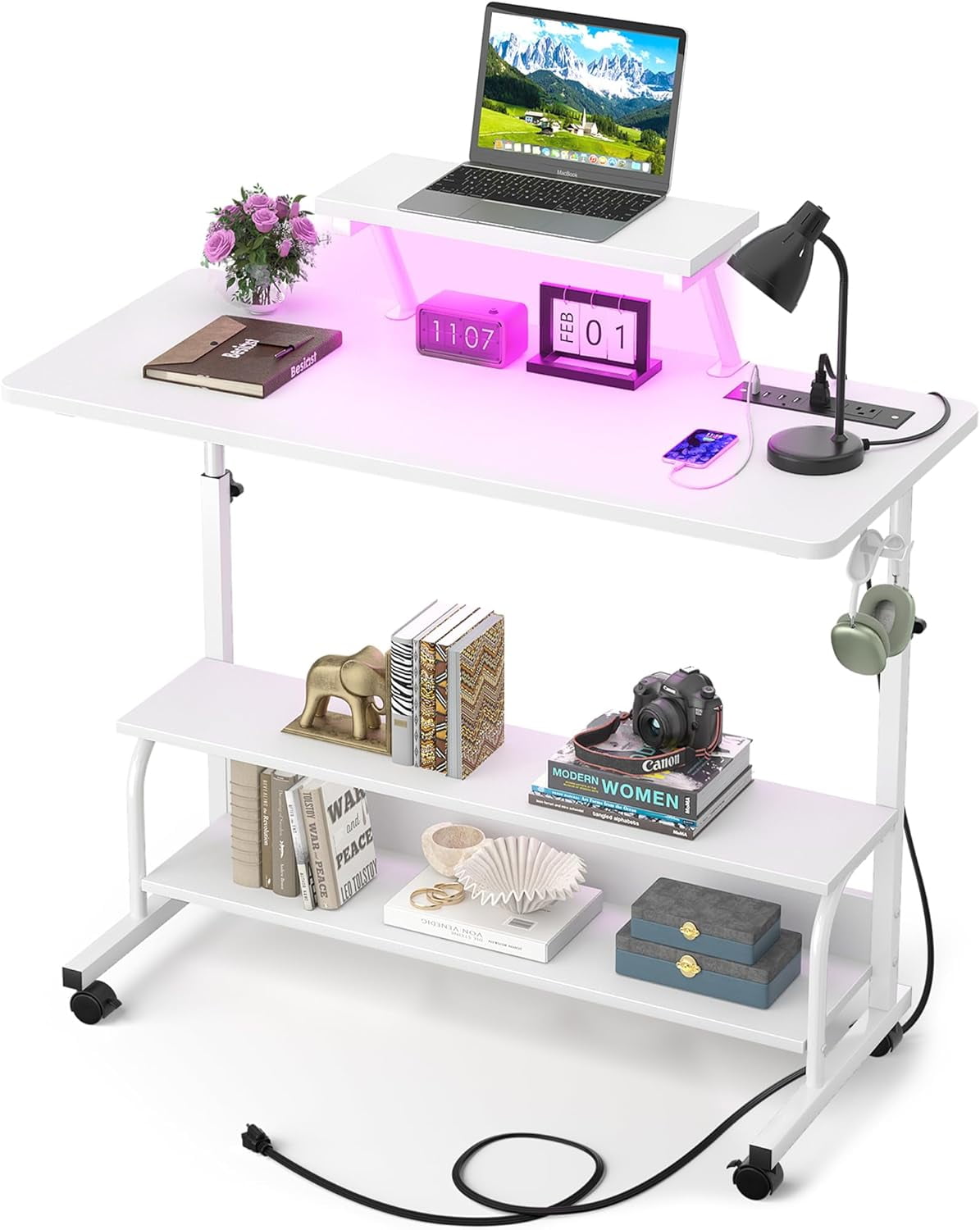 Molivia Height Adjustable Standing Desk with Power Outlets and LED ...