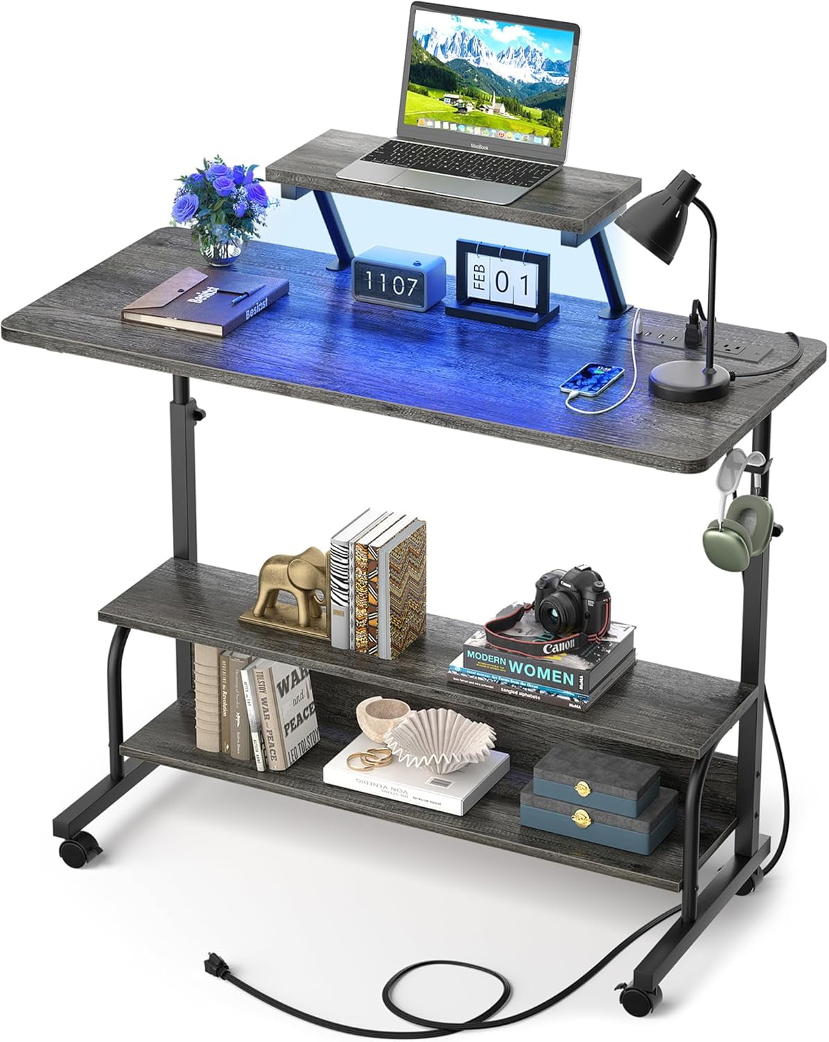 Molivia Height Adjustable Standing Desk with Power Outlets and LED ...