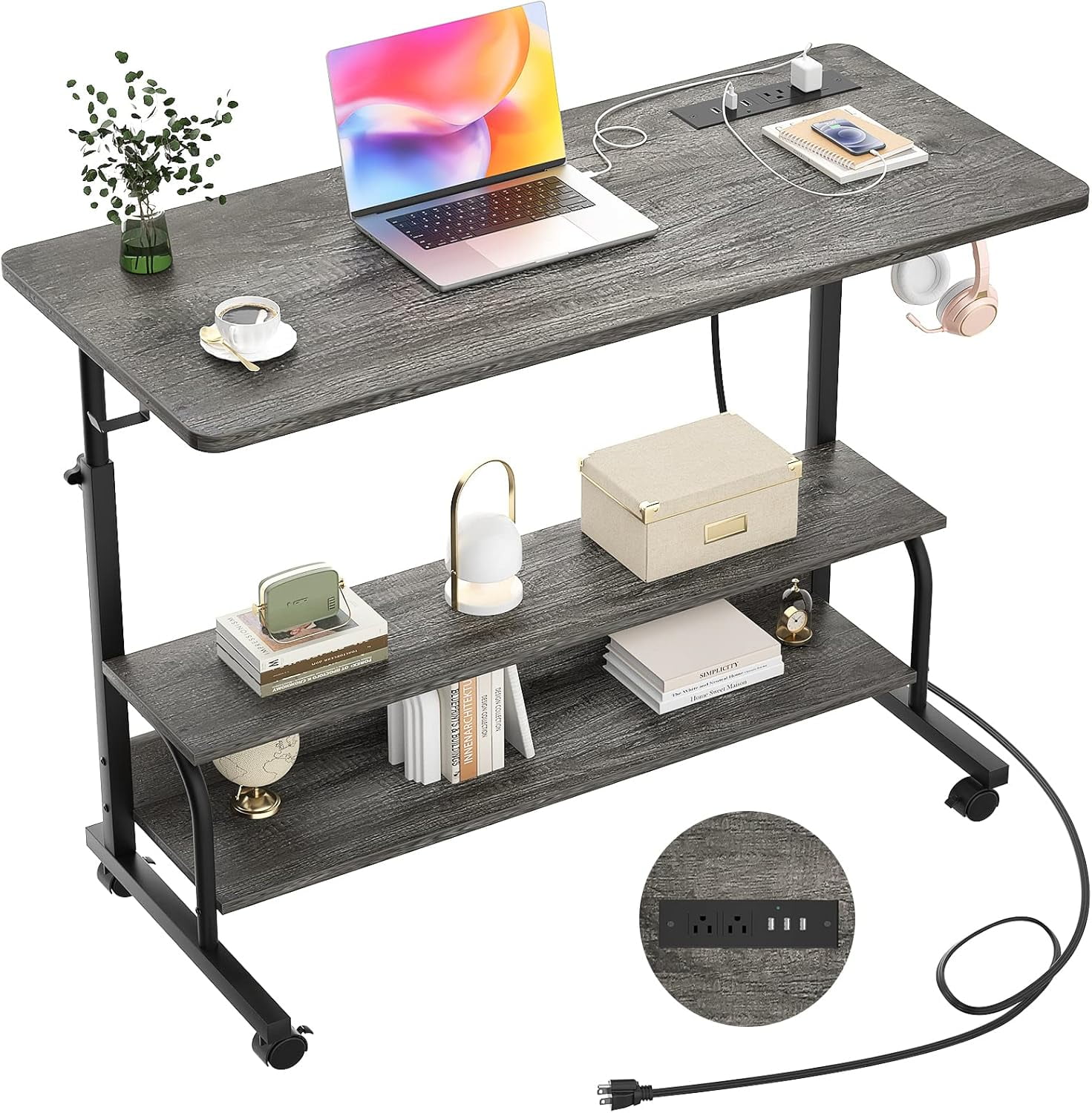 Molivia Height Adjustable Standing Desk with Power Outlets,Manual Stand ...