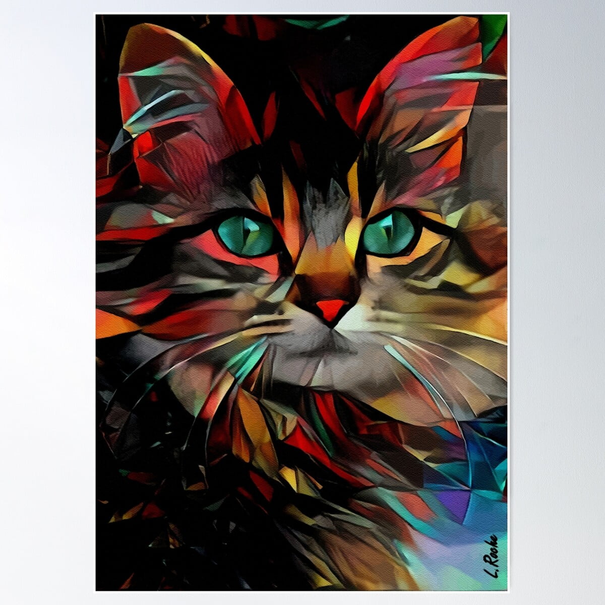 Mollie Cat, Chat, Cat, Lea Roche Paintings Poster Wall Art, Modern Wall ...