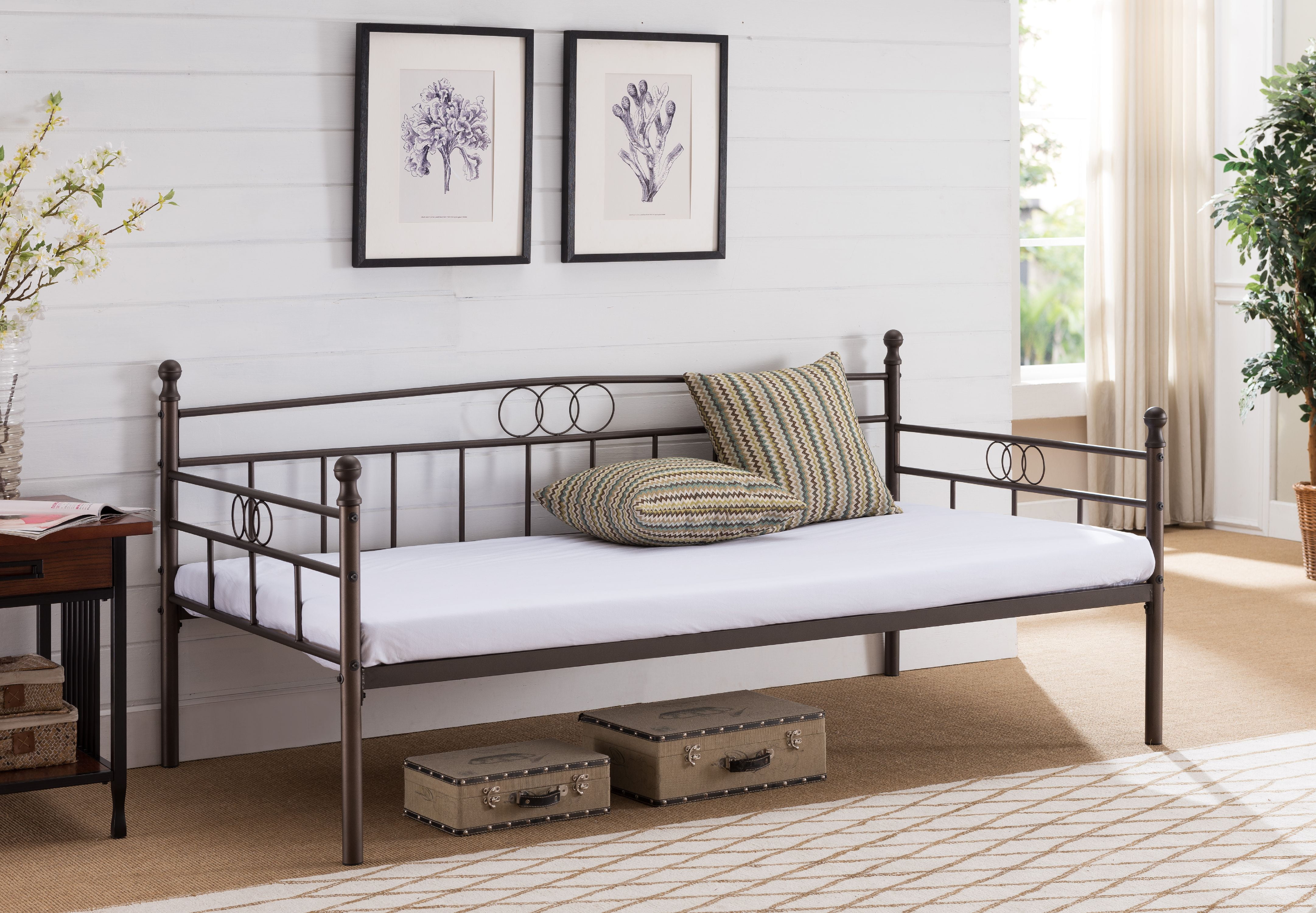 Molly Platform Daybed Frame With 7 Slats, Twin, Pewter Metal, Modern ...