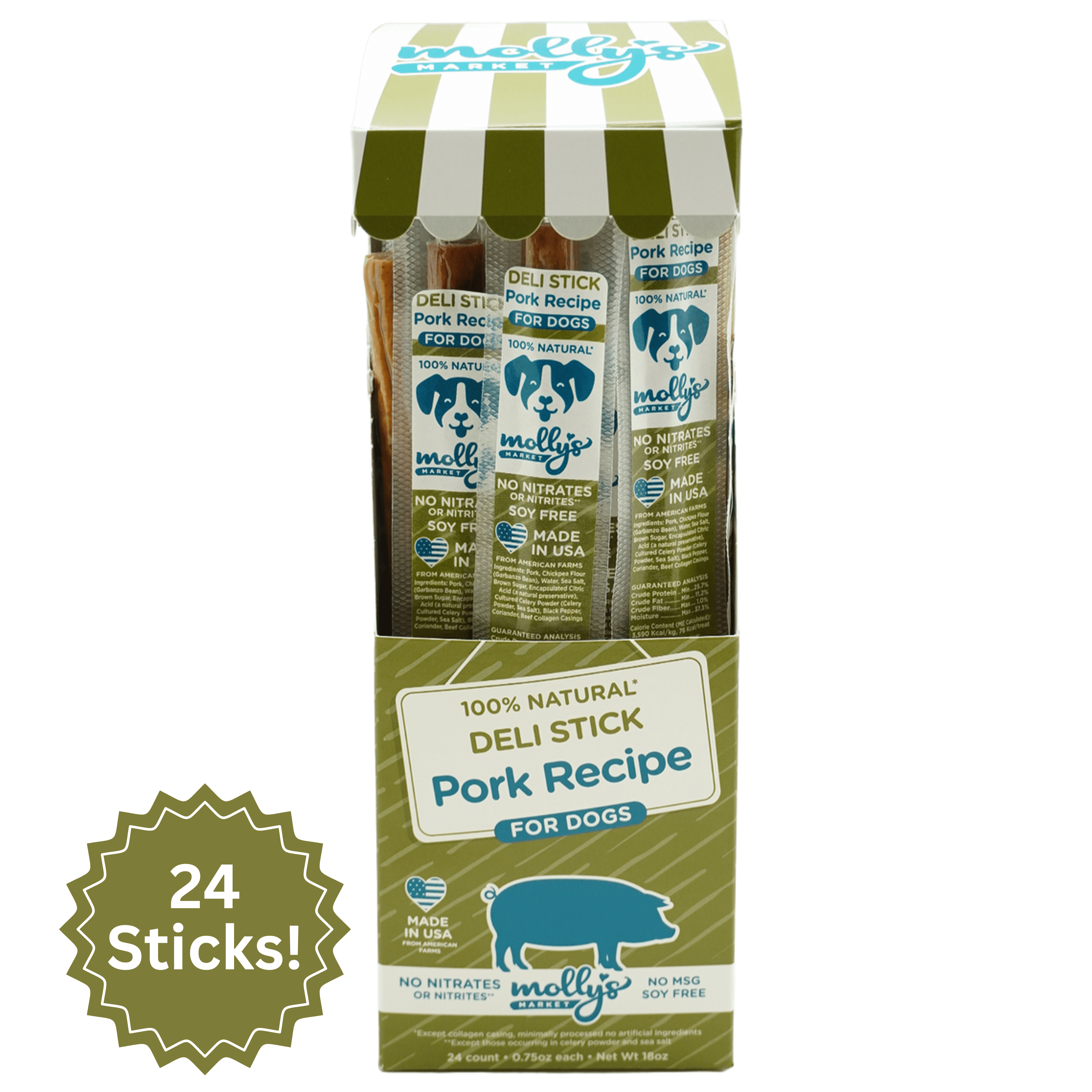 Molly's Market 100% Natural Deli Sticks for Dogs, Dog Jerky Sticks ...