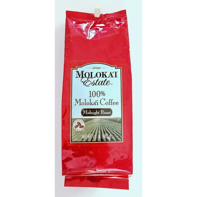 Molokai Estate Hawaiian Coffee, 100% Moloka'i Midnight Roast, Whole ...