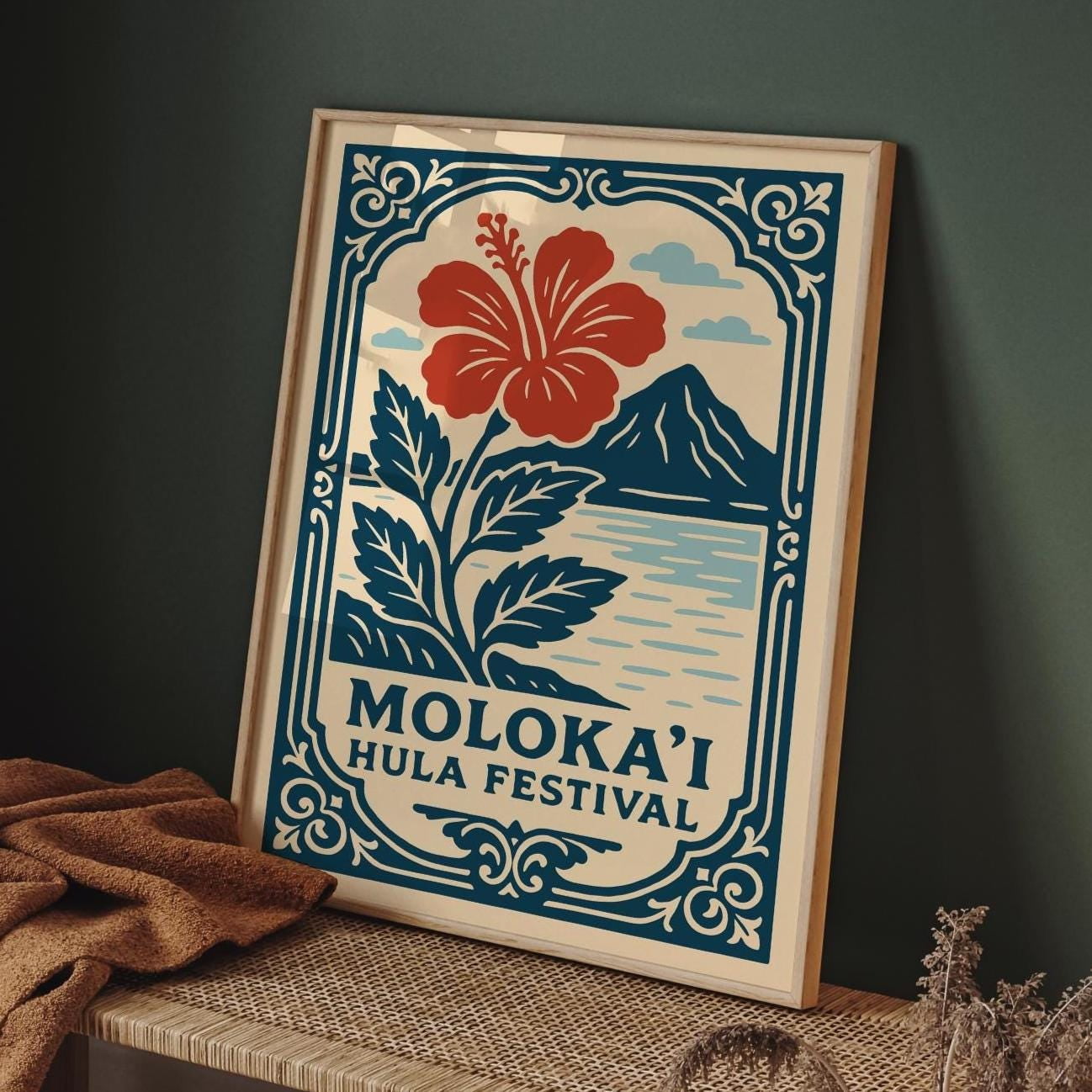 Molokai Hawaii Hula Festival Poster: Retro Tropical Island Art UNFRAMED ...