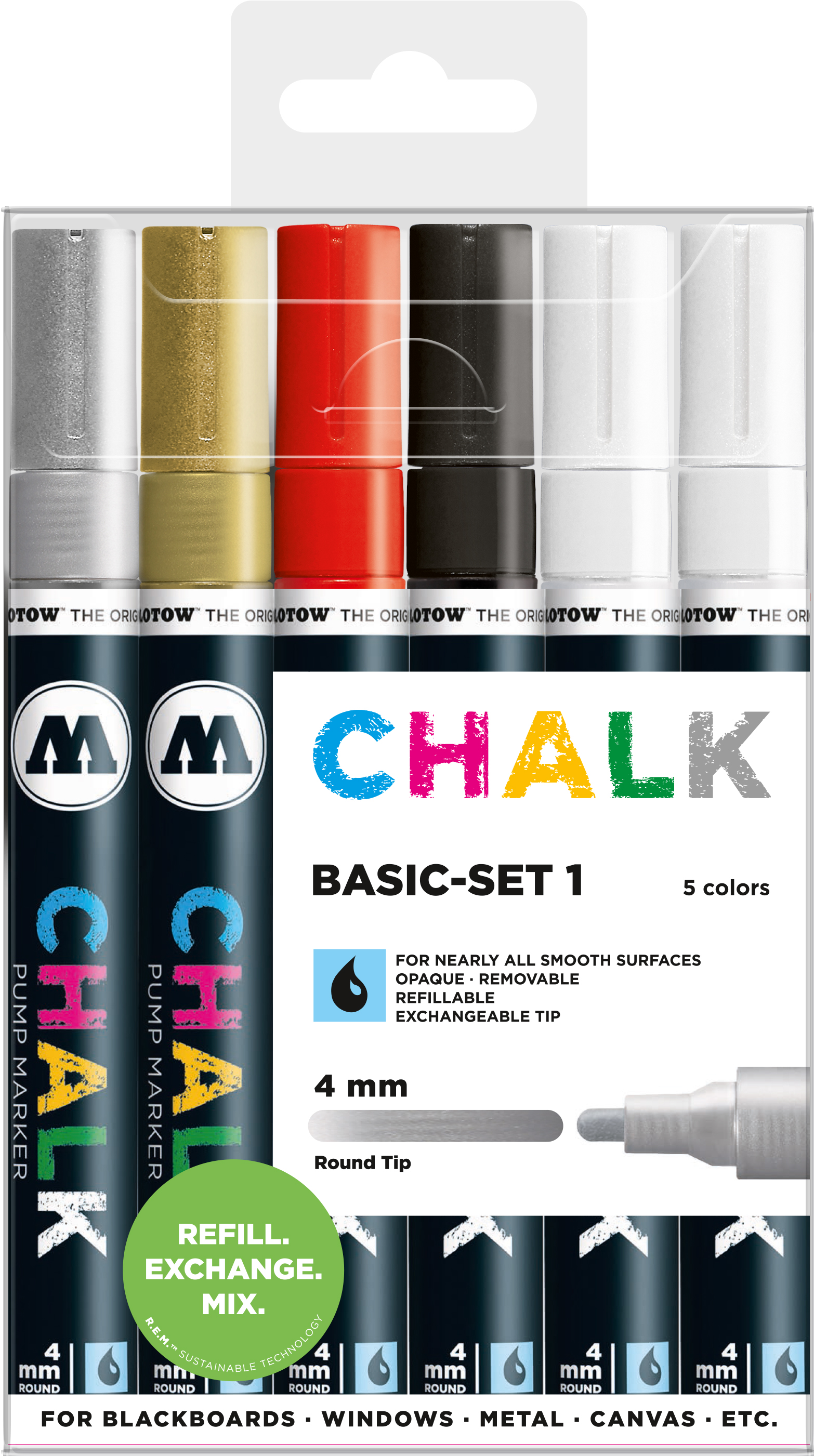 Molotow Chalk Marker Basic Set 1, 4mm Nib, Assorted Colors, 6 Markers ...