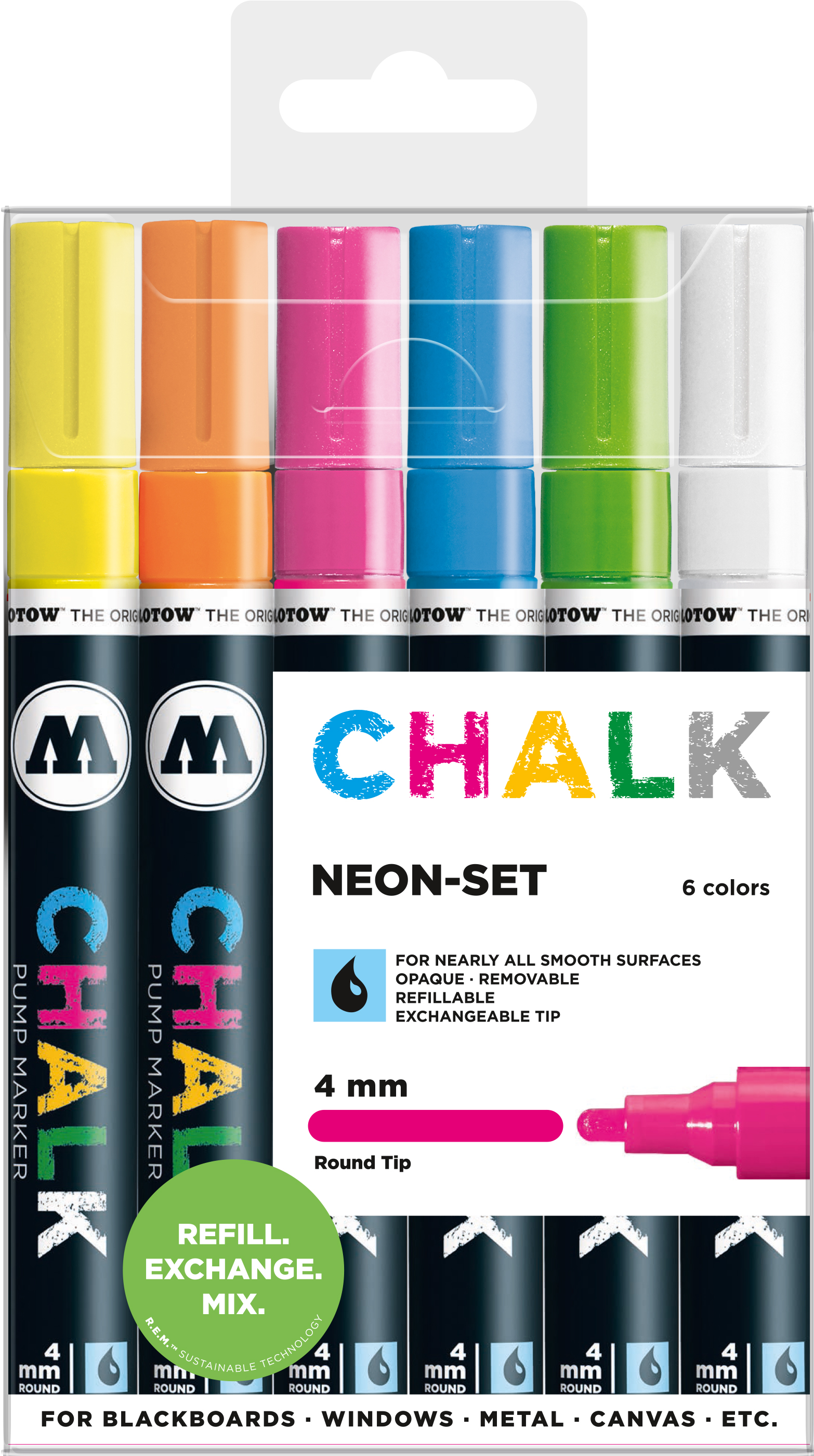 Molotow Chalk Marker Neon Set, 4mm Nib, Assorted Colors, 6 Markers/Set ...