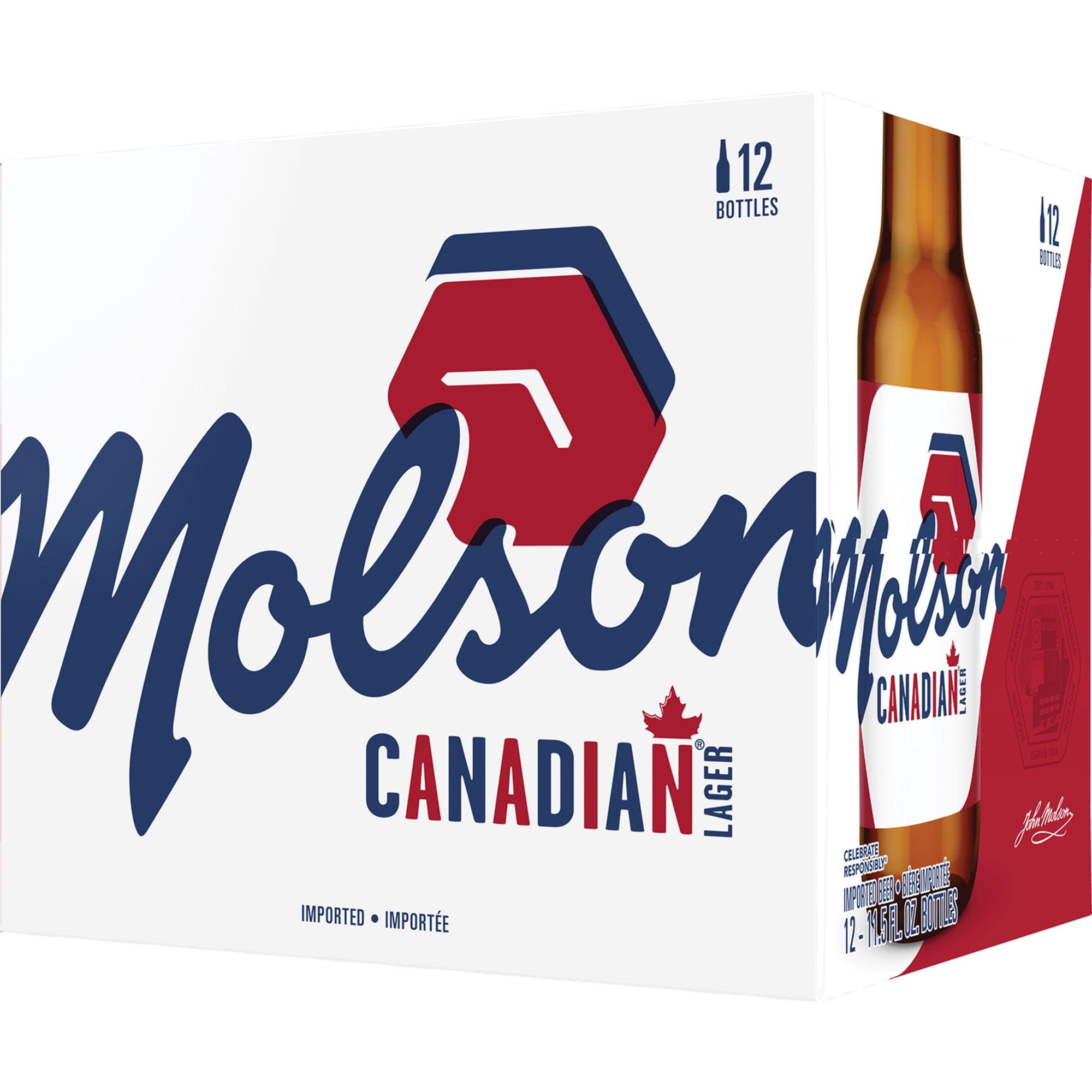 Molson Canadian Import Lager Beer, 12 Pack, 11.5 fl oz Glass Bottles, 5 ...