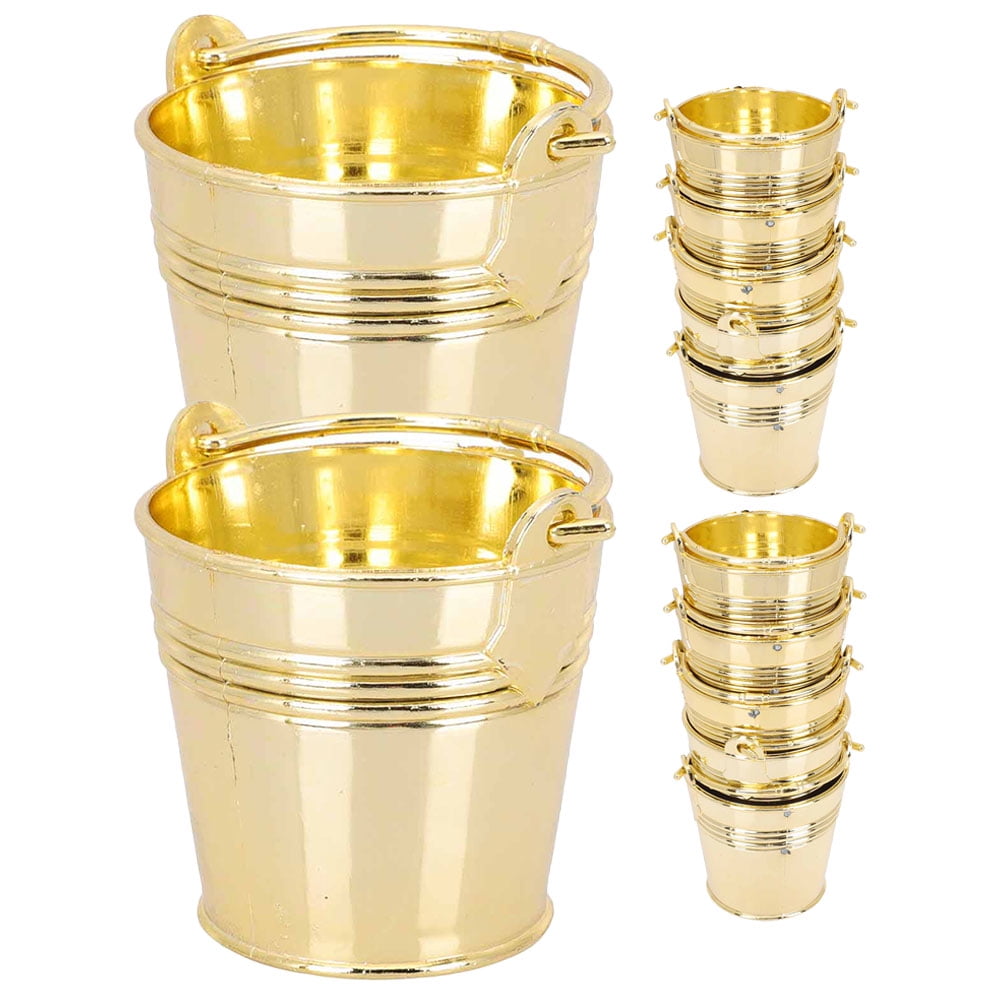 Moluckfu 12Pack Mini Bucket Plastic Candy Pots Golden Small Buckets for ...
