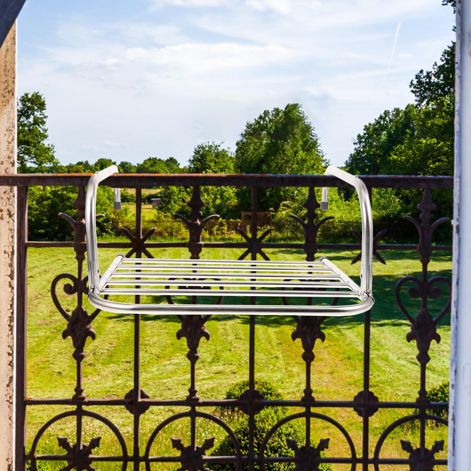 Moluckfu Balcony Clothes Drying Rack Silver Stainless Steel 1Set ...