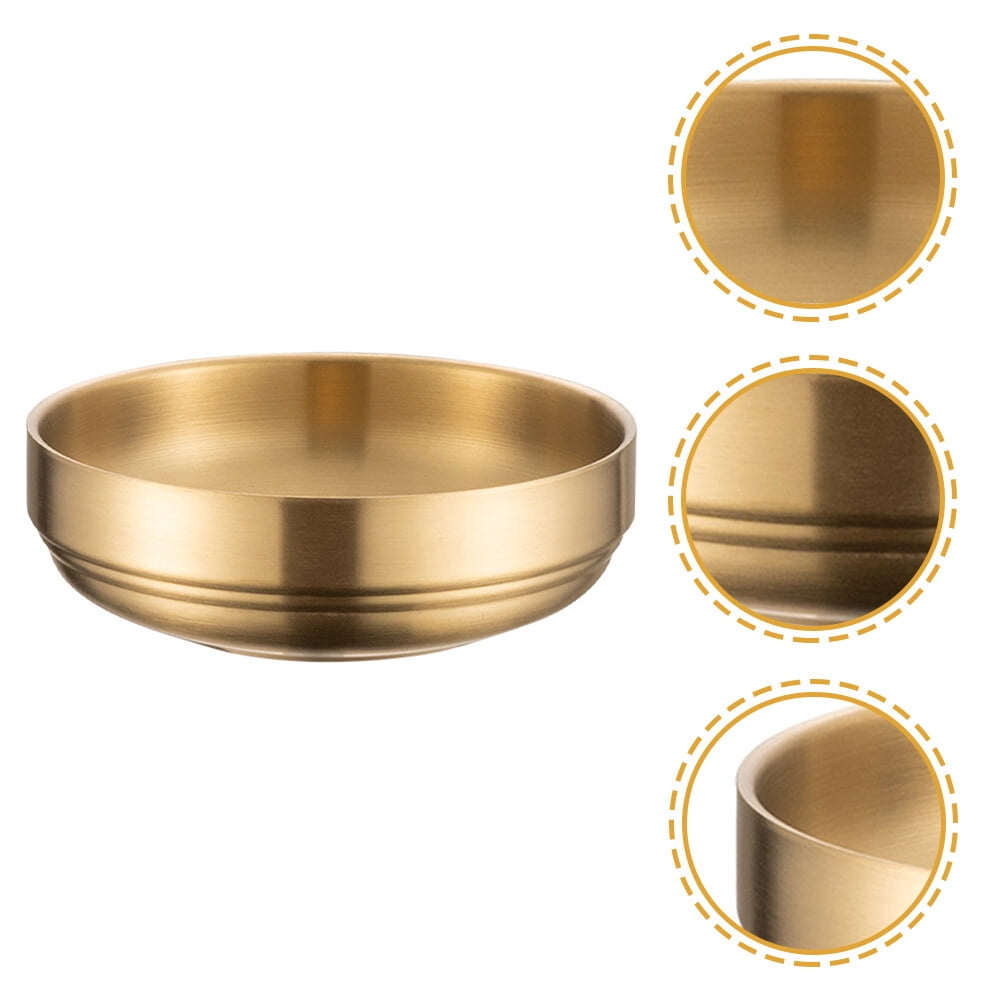 Moluckfu 1Pcs Snack Plate Golden Round Flat Bottom Stainless Steel Food ...
