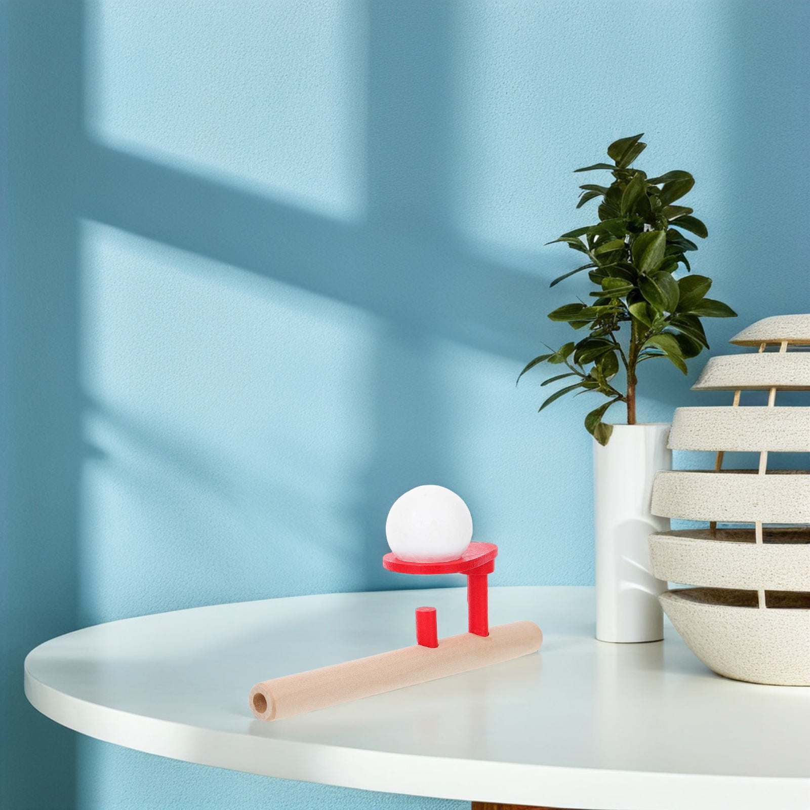 Moluckfu Beige Wooden Games Floating Blow Pipe and Balls 1Pack for Kids ...