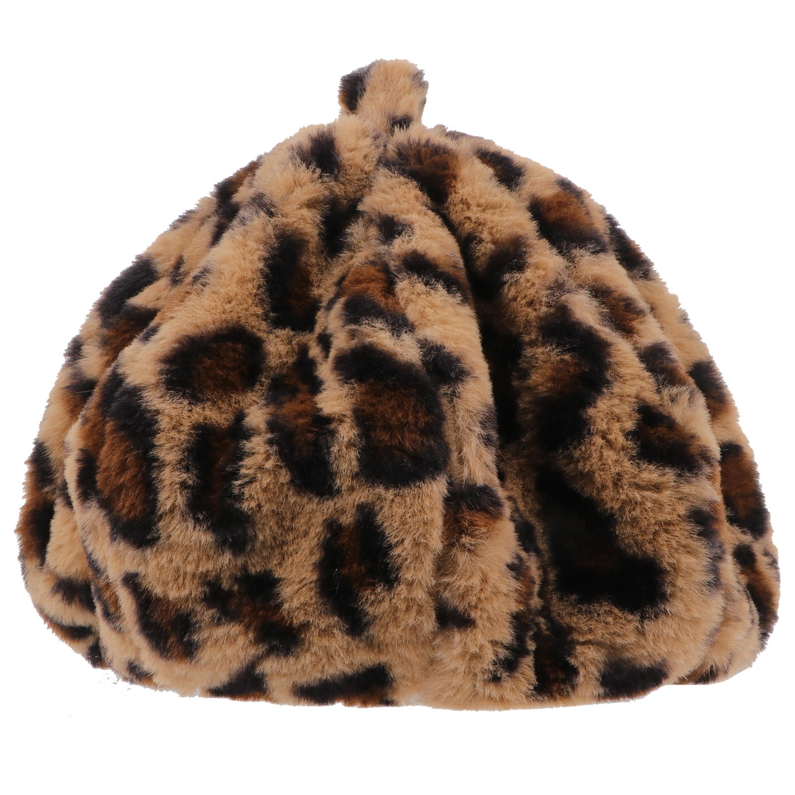 Moluckfu Leopard Print Plush Beret Cap for Women and Girls Warmth ...