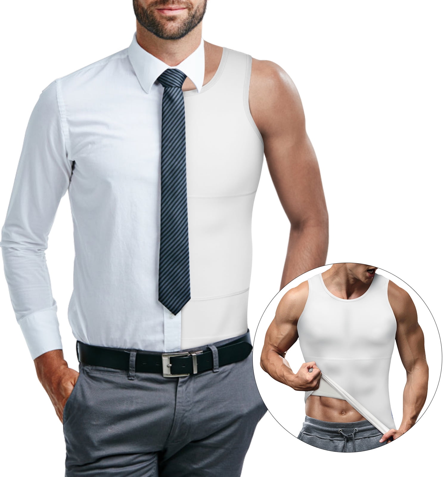 Molutan Mens Compression Shirt Slimming Body Shaper Vest Workout Tank ...