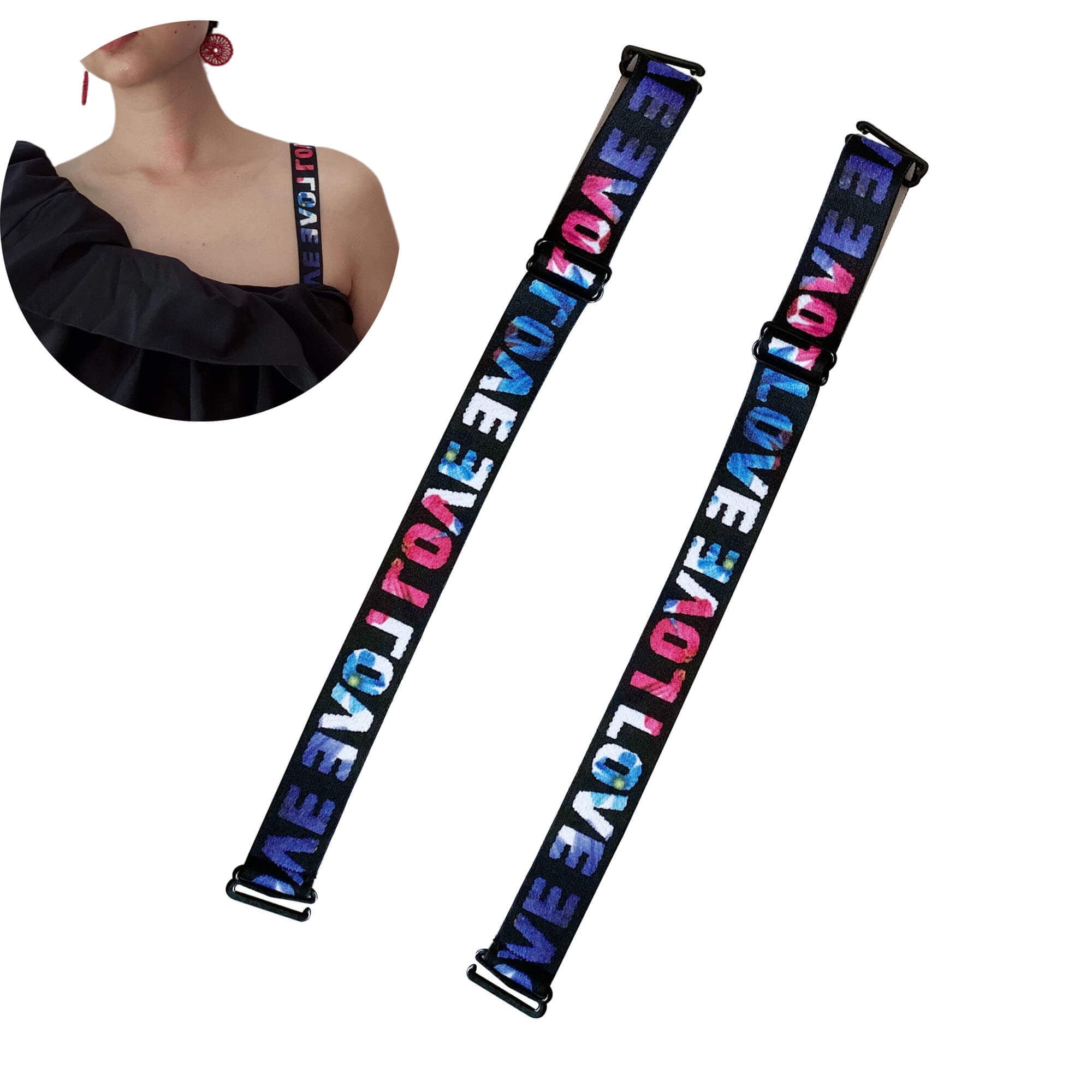 Moly Story Decorative Black Bra Straps Replacement, "LOVE" Letter Wide ...